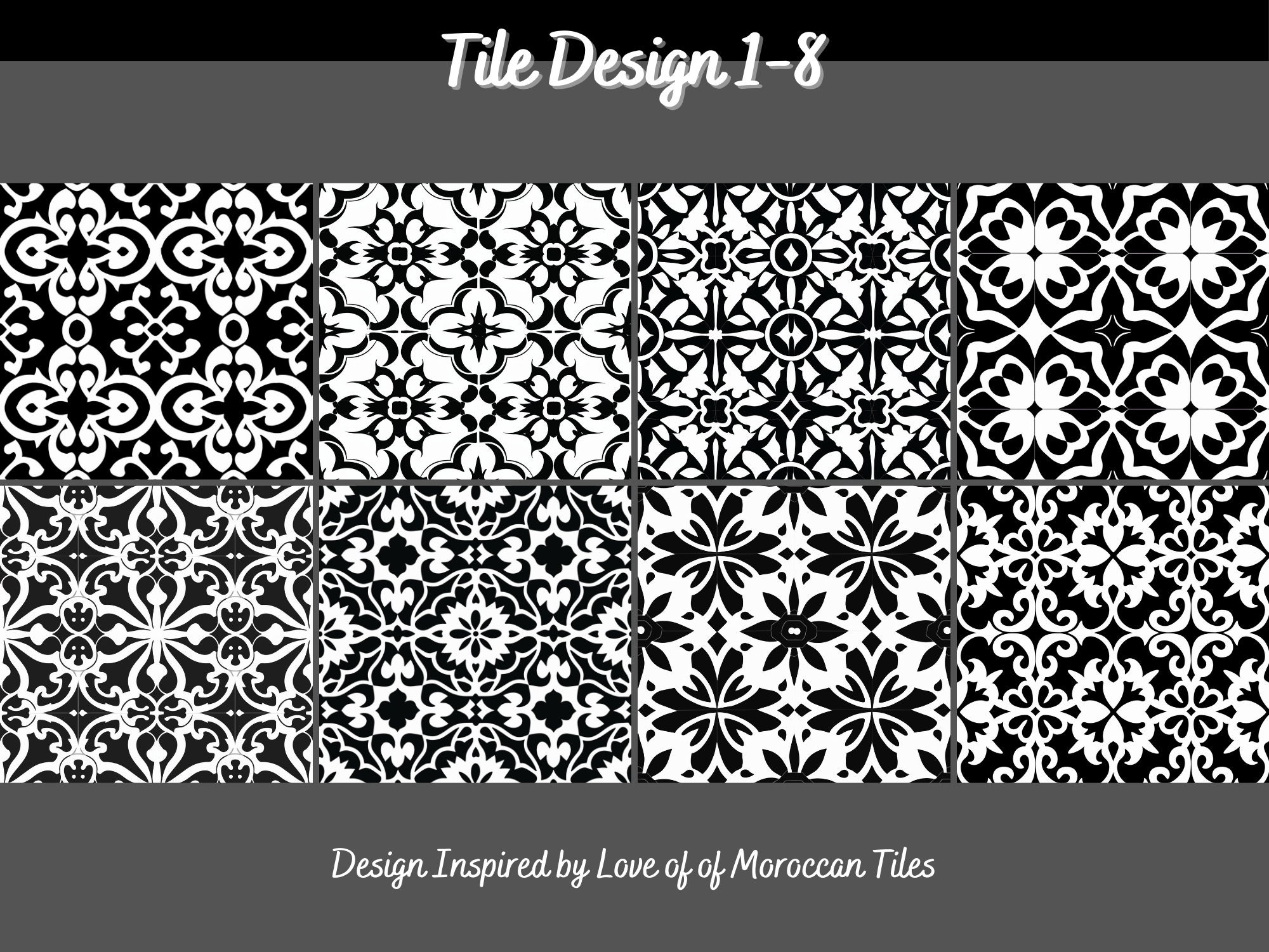 16 Black & White Moroccan Tiles II, Digital Seamless Paper, Mosaic ...