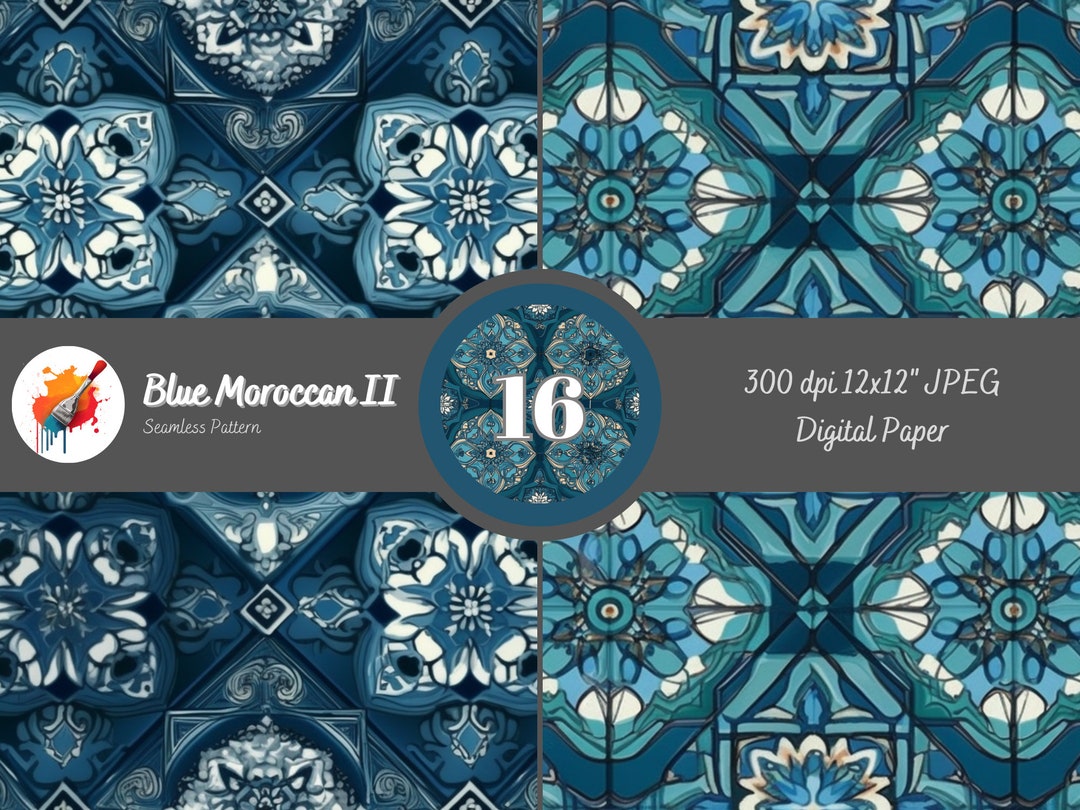 16 Blue Moroccan Tiles II Digital Seamless Paper Mosaic - Etsy