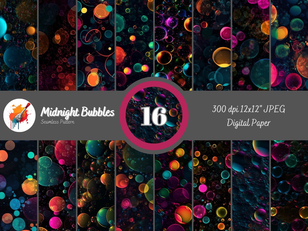 Midnight Bubble Tiles Digital Seamless Paper Scrapbook Paper in Dark and Bright Colors Digital ...