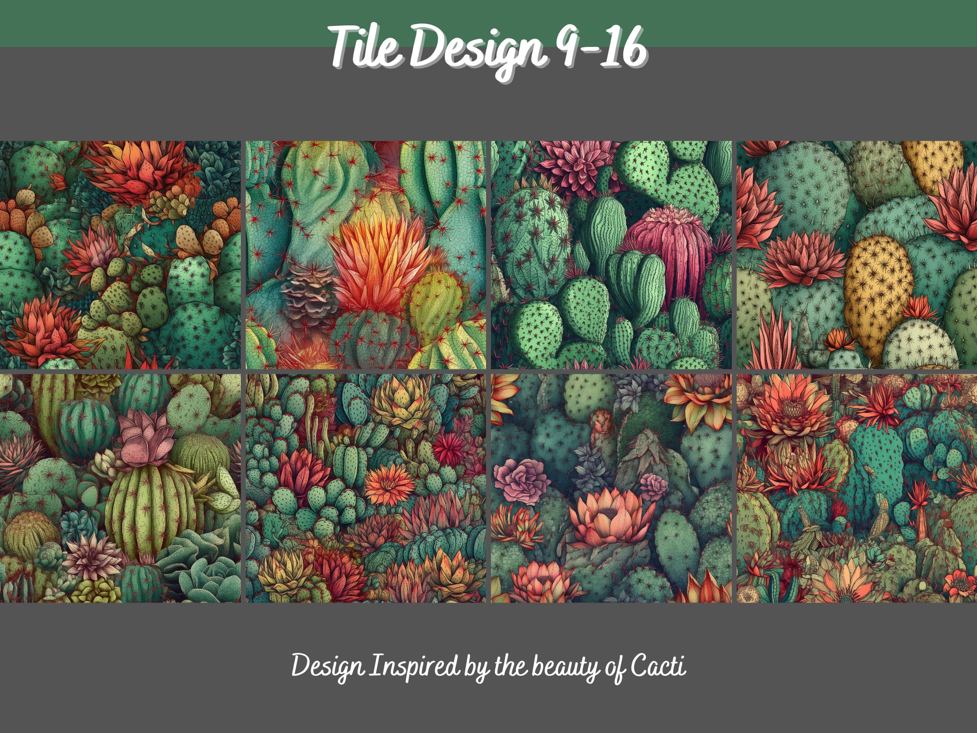 Colorful Cactus Tiles, Digital Seamless Paper, Scrapbook Paper in ...
