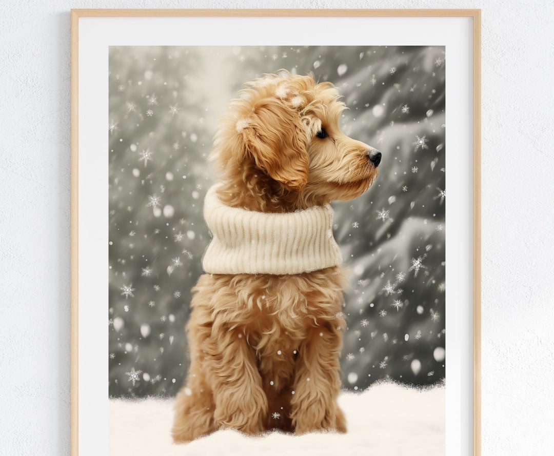 Golden Doodle Portrait Art Print, Digital Watercolor Dog Illustration ...