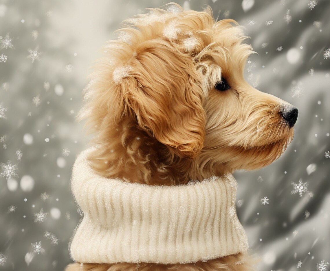 Golden Doodle Portrait Art Print, Digital Watercolor Dog Illustration ...