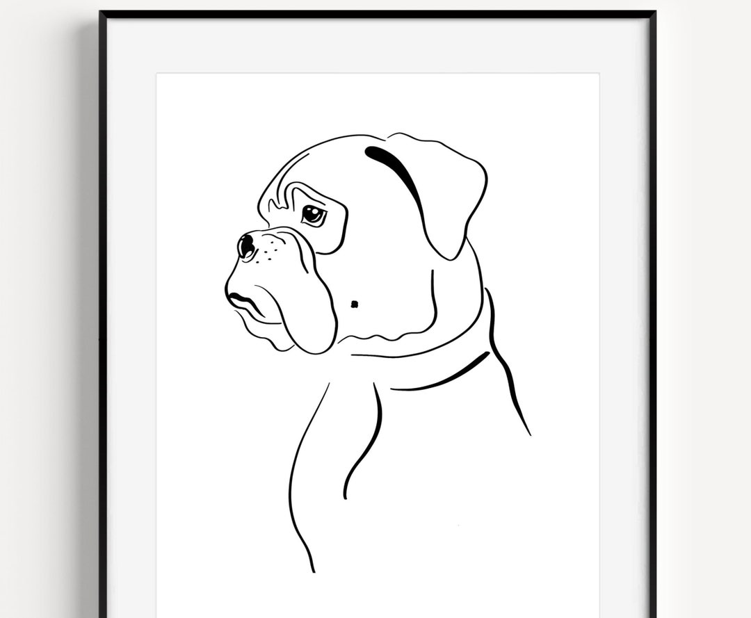Boxer Dog Line Art Illustration Boxer Puppy Digital Printable - Etsy