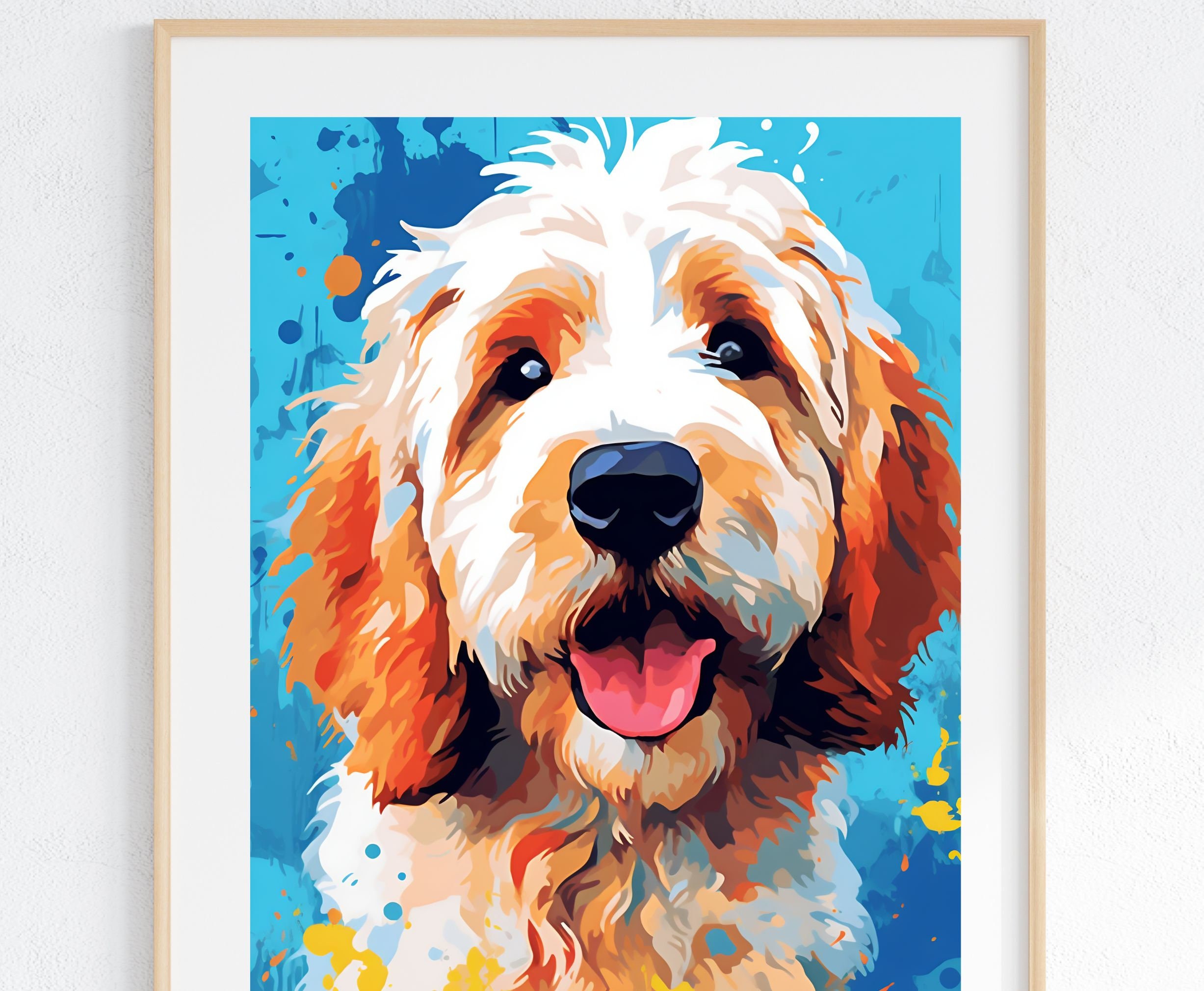 Golden Doodle Portrait Art Print, Digital Watercolor Dog Illustration ...