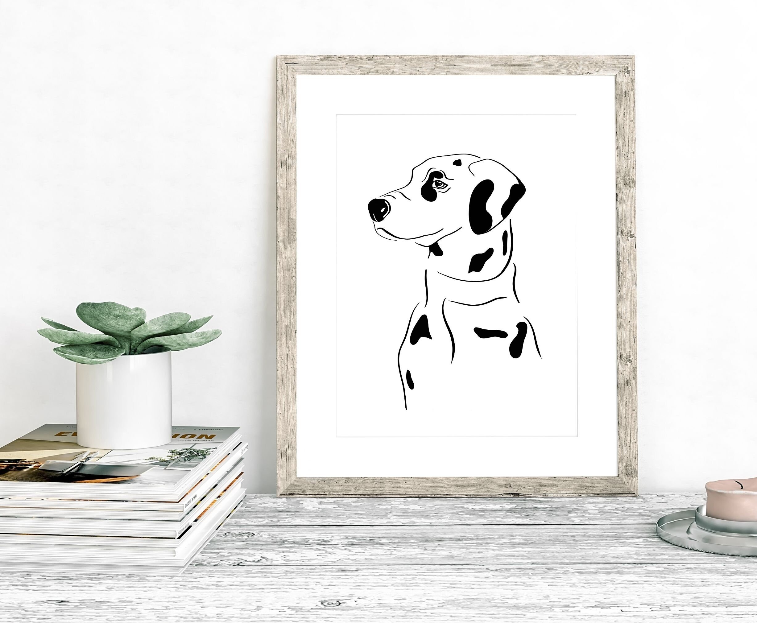 Black & White Dalmatian Digital Line Art Print, Illustration Dog ...