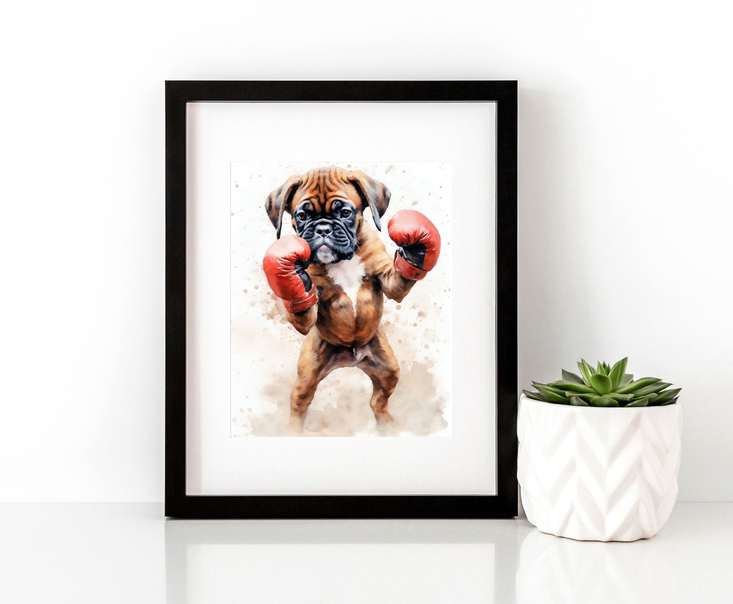 Humorous Boxer Puppy Dog Digital Wall Art, Funny Boxer Watercolor Dog ...