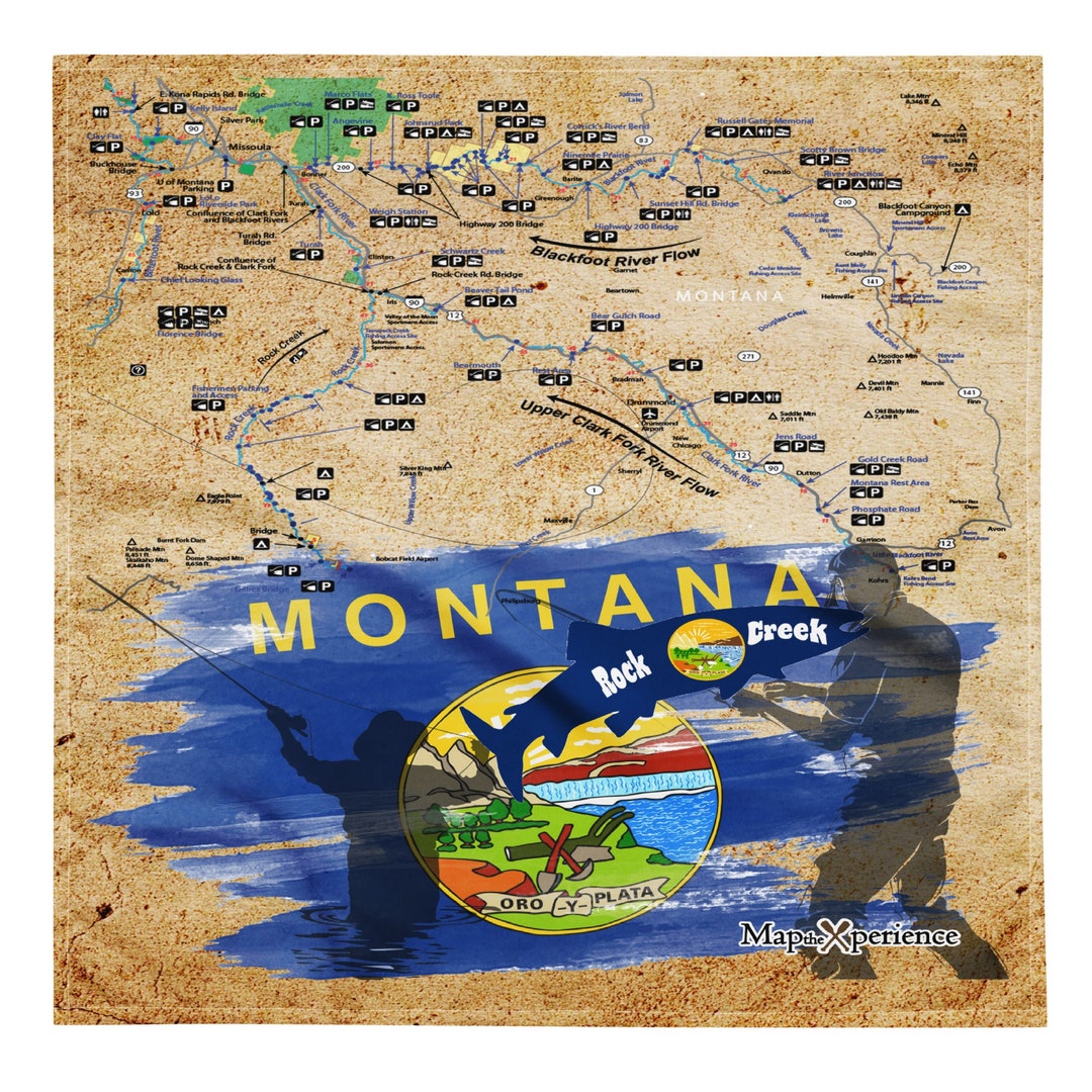 Rock Creek, Montana Handy Map Microfiber Bandana - Etsy