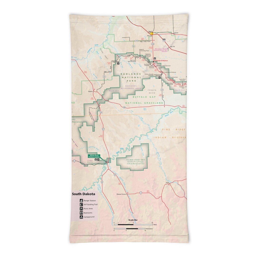 Badlands National Park GPS Map Neck Gaiter - Etsy