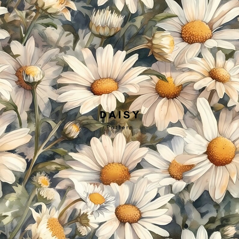 Watercolor Daisy's Seamless Pattern | PNG Format | Instant Download ...