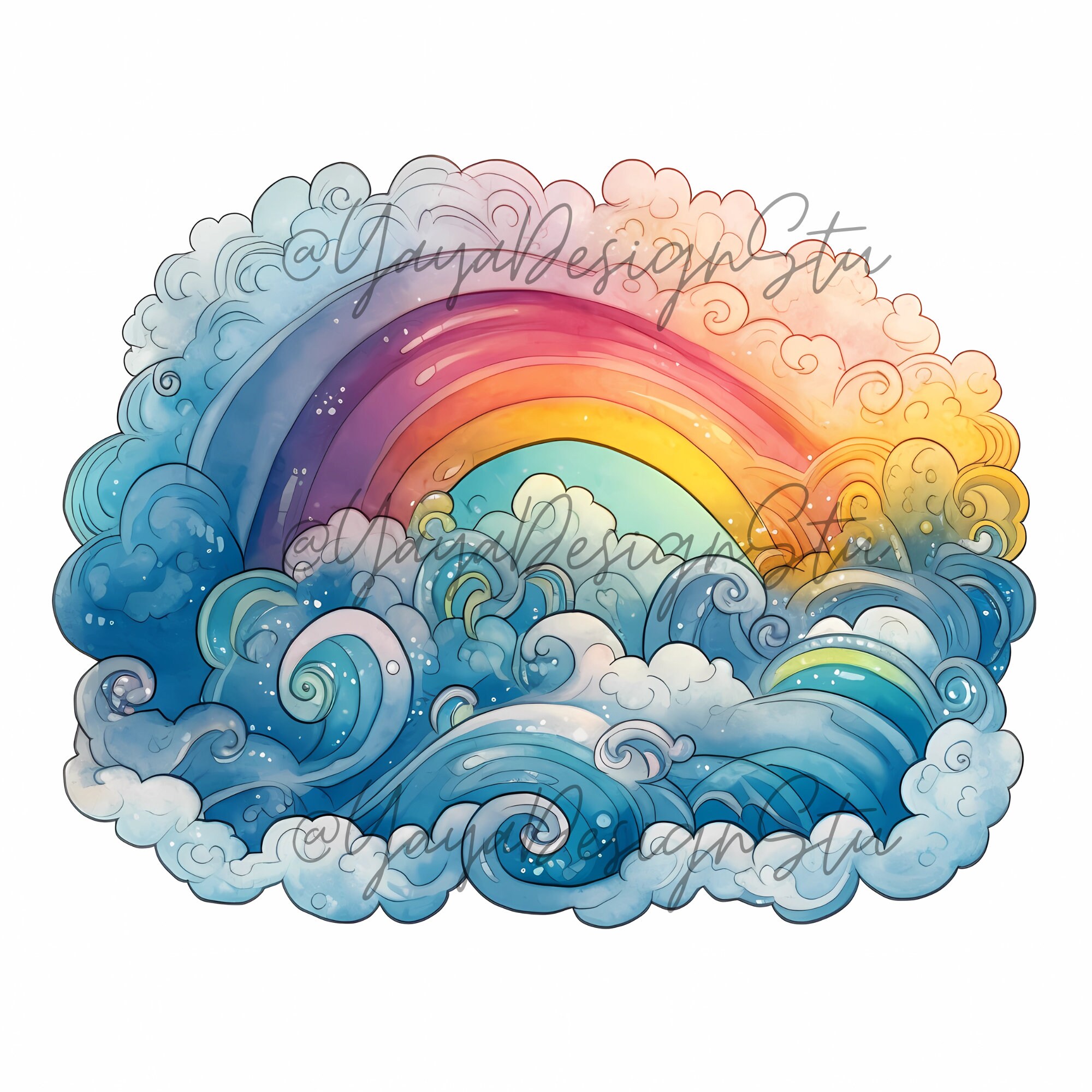 Watercolor Rainbow Waves Clipart Set 10 High Quality Png's Digital ...