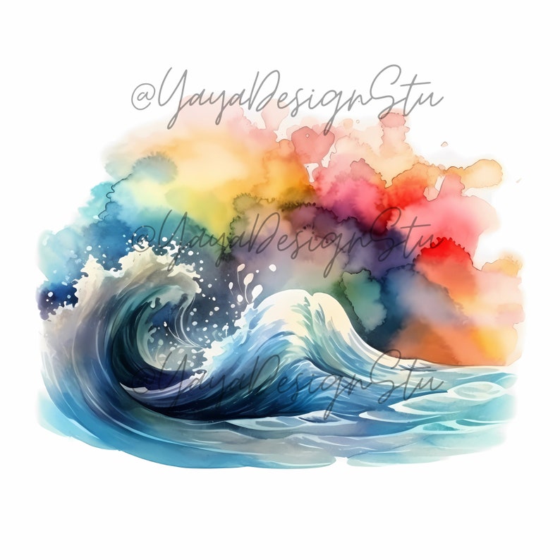 Watercolor Rainbow Waves Clipart Set - 10 High Quality Png's - Digital ...