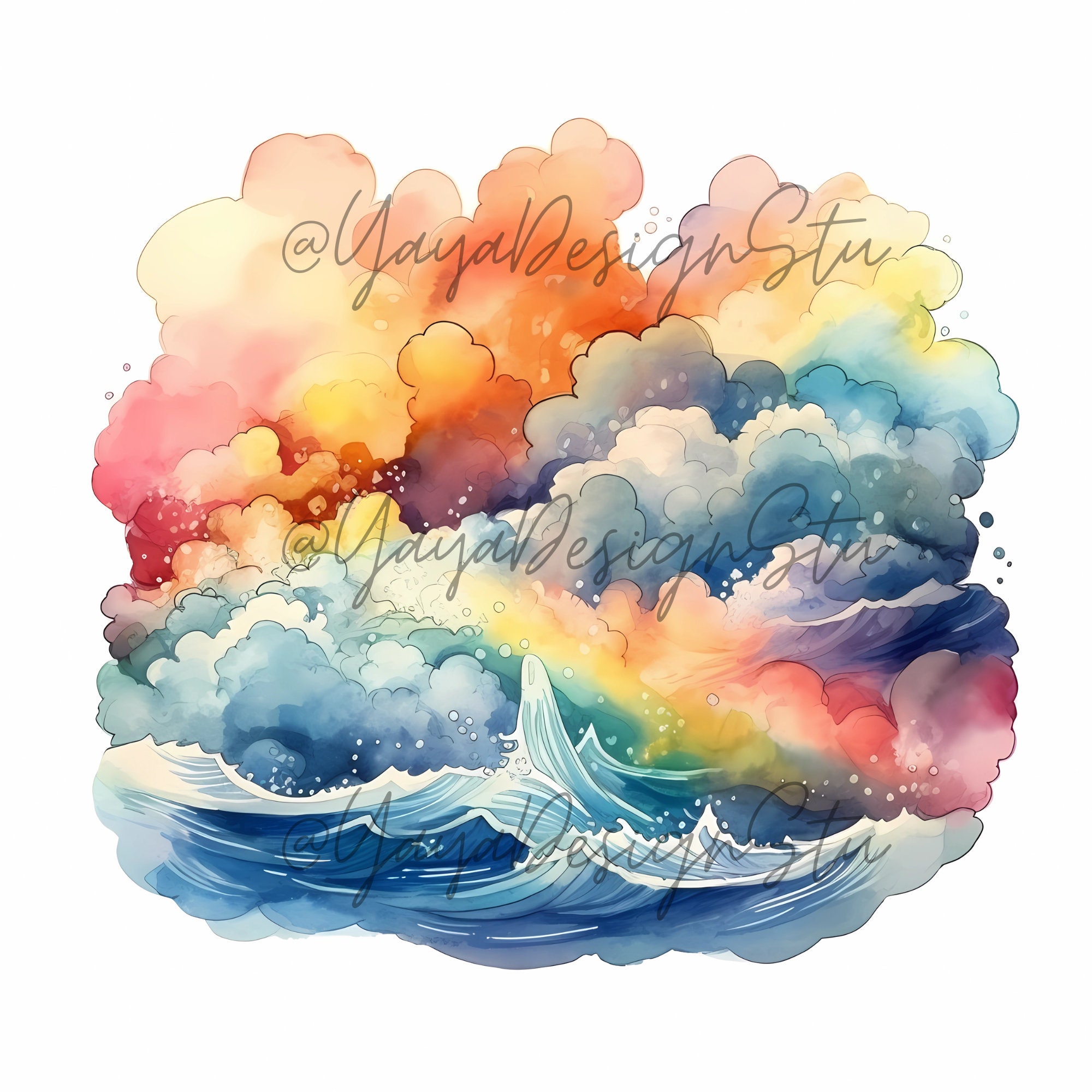 Watercolor Rainbow Waves Clipart Set 10 High Quality Png's Digital ...