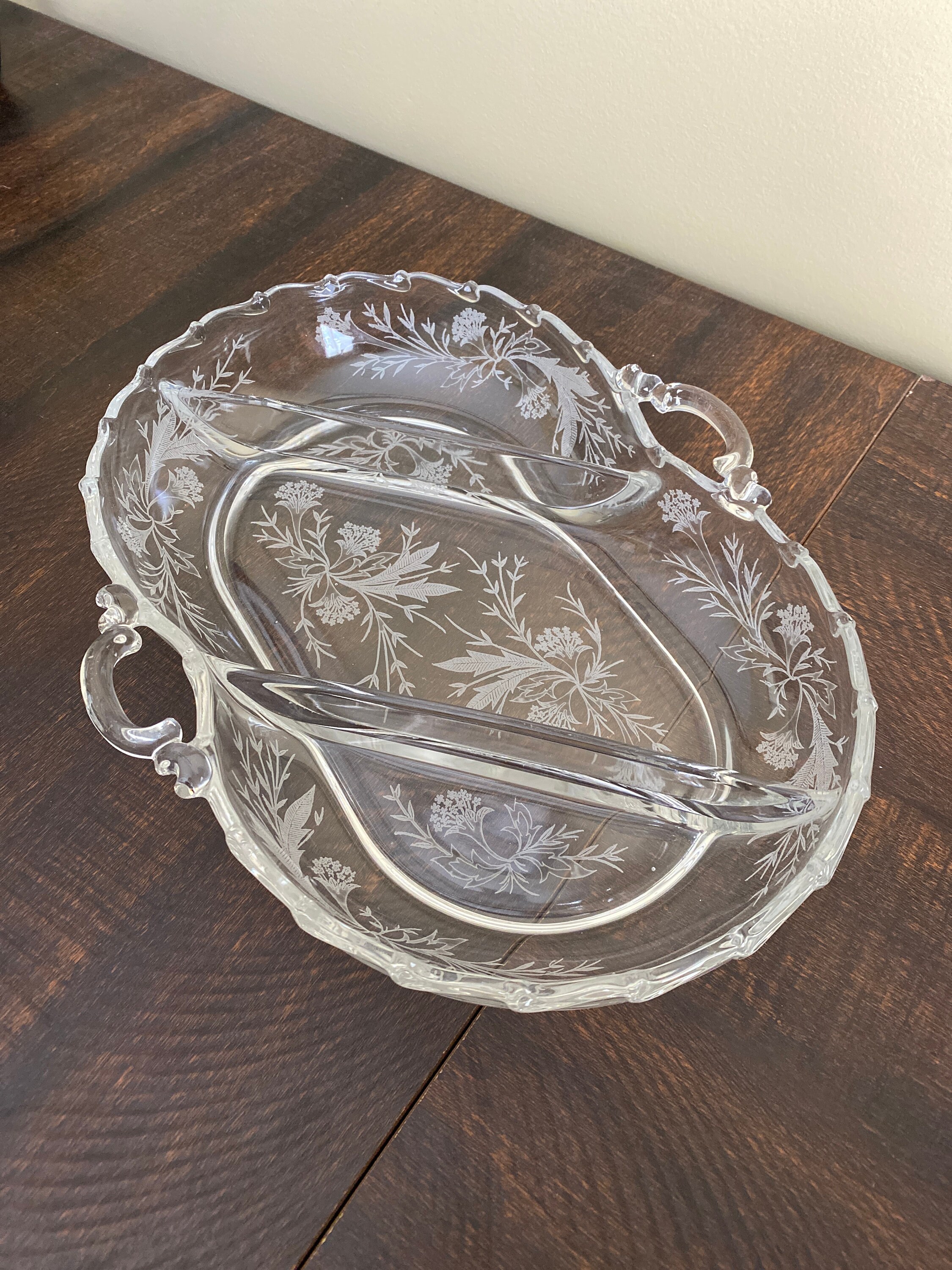Fostoria Heather Etched Glass 3 Section Oval Divided Relish Dish - Etsy