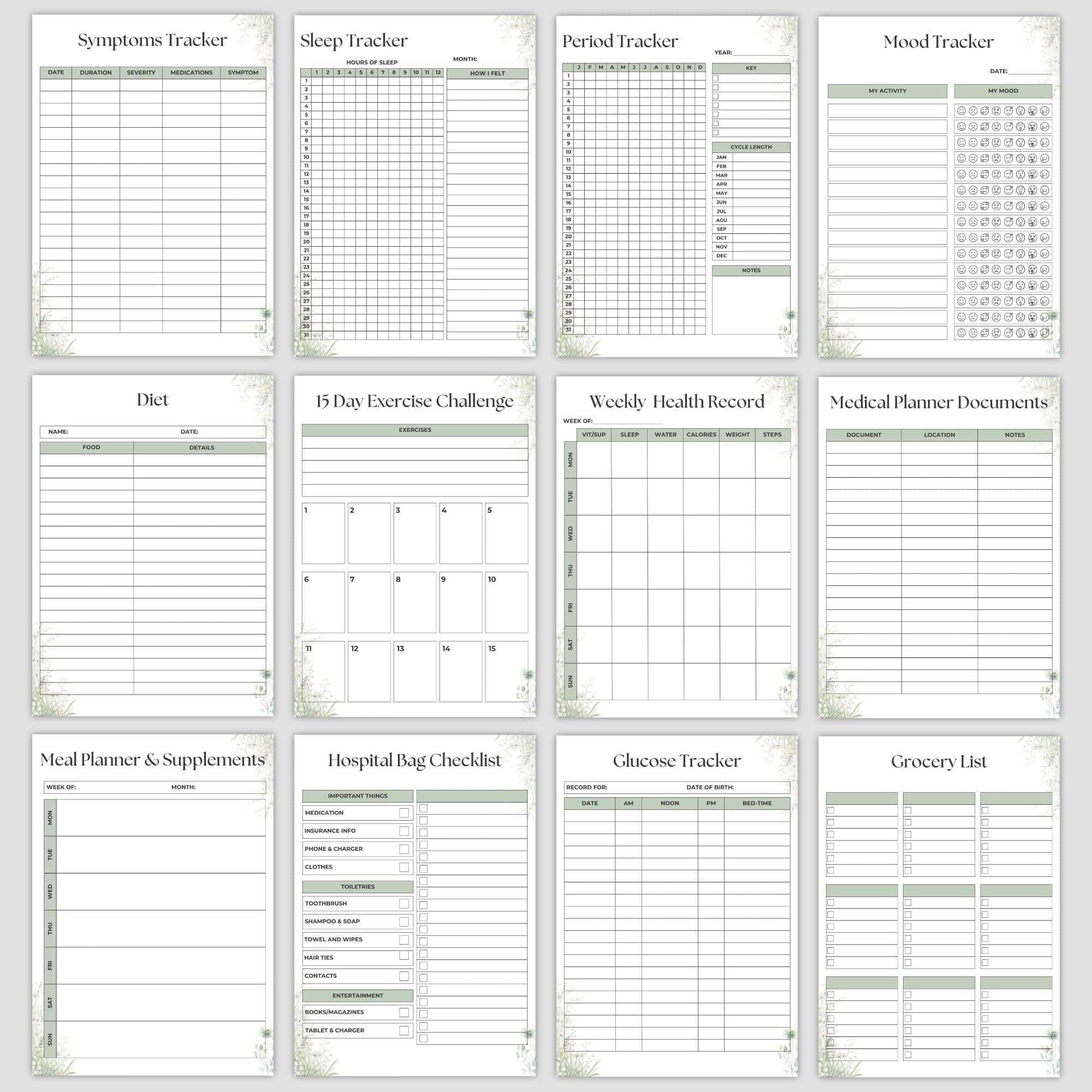 Medical Tracker Bundle, Medical Planner, Printable Sage Green ...