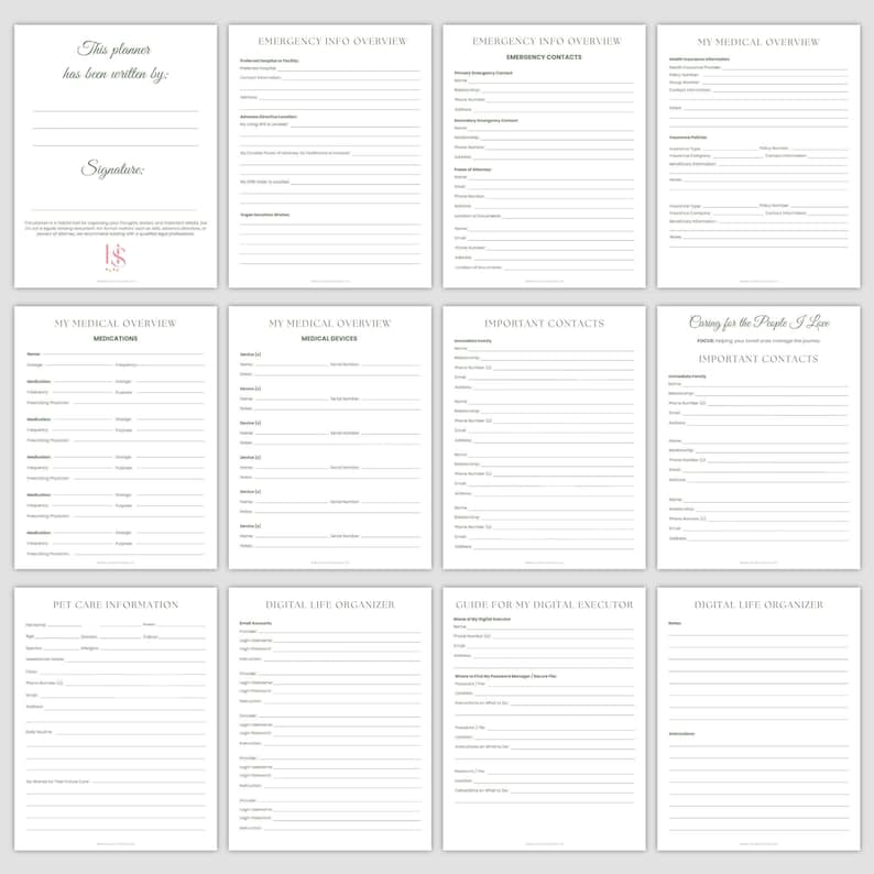 End of Life Planner Printable - Legacy Journal and Emergency Binder PDF ...