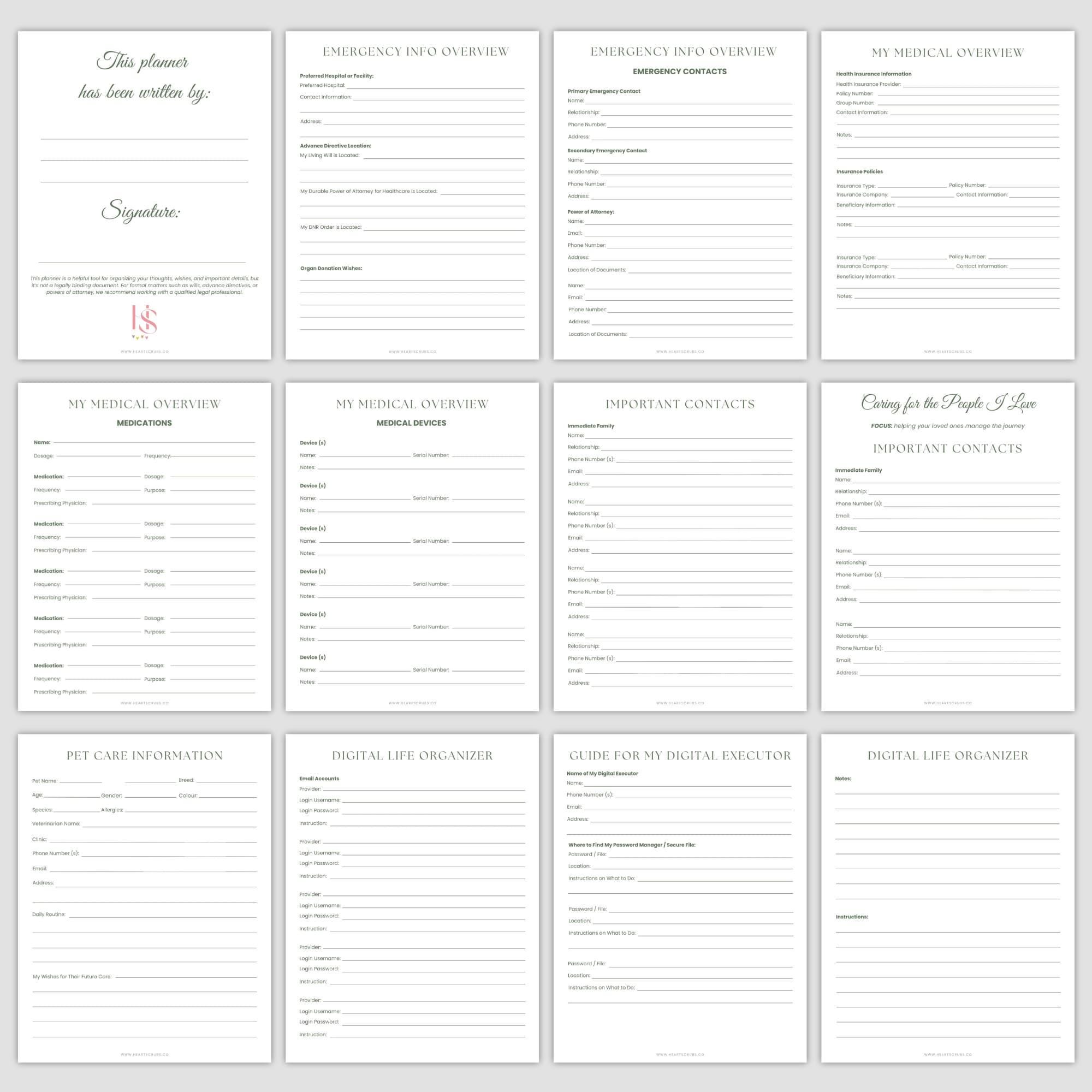 End of Life Planner Printable - Legacy Journal and Emergency Binder PDF ...