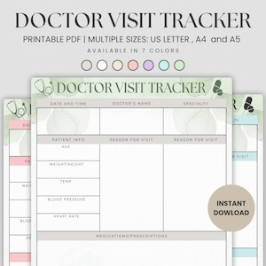 Doctor Visit Tracker, Printable Doctor Visit Planner, Doctor Notes Sage ...