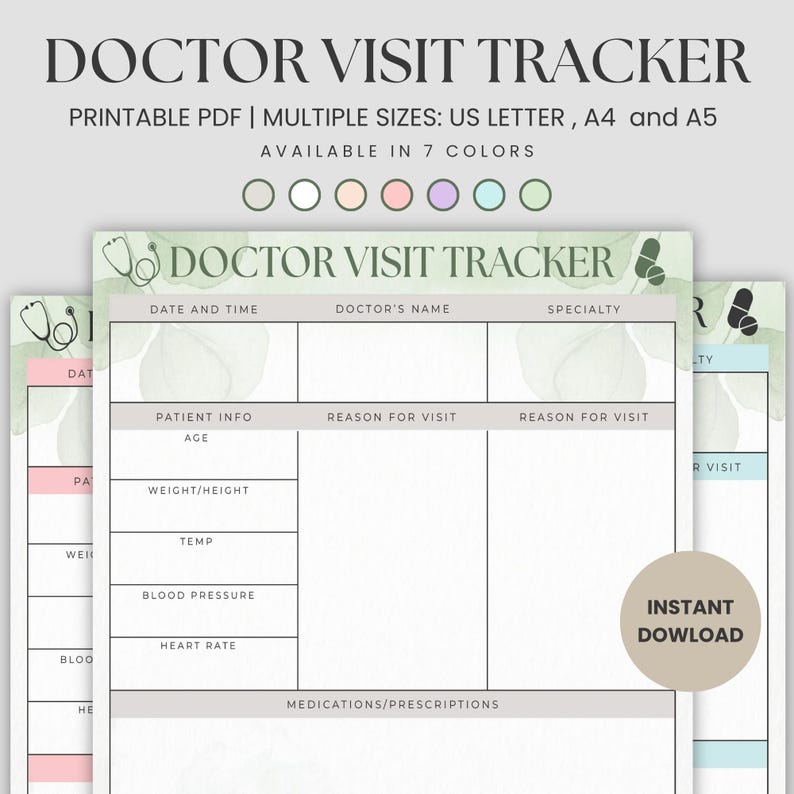 Doctor Visit Tracker, Printable Doctor Visit Planner, Doctor Notes Sage ...