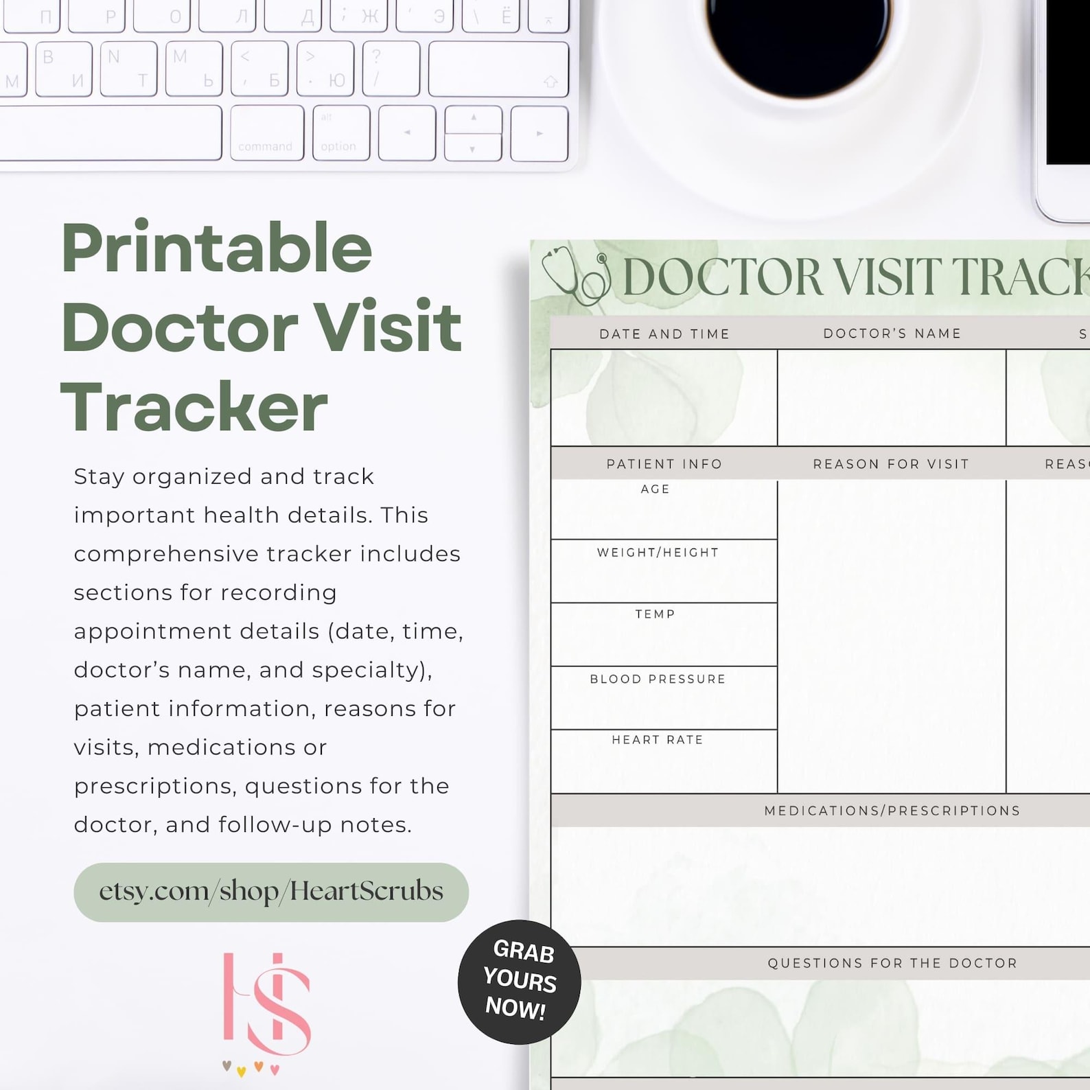 Doctor Visit Tracker, Printable Doctor Visit Planner, Doctor Notes Sage ...