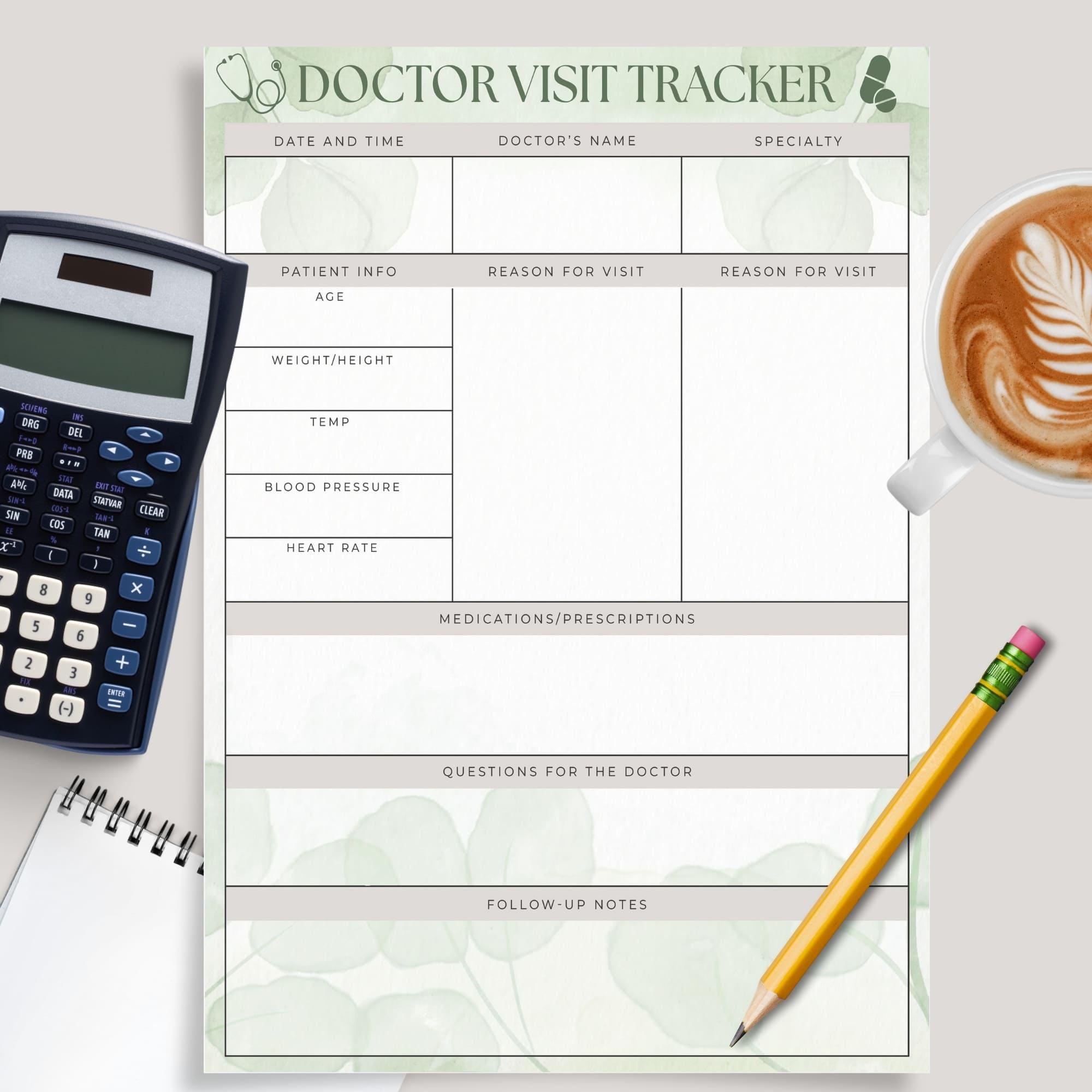 Doctor Visit Tracker, Printable Doctor Visit Planner, Doctor Notes Sage ...