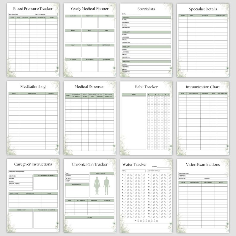 Medical Tracker Bundle, Medical Planner, Printable Sage Green ...