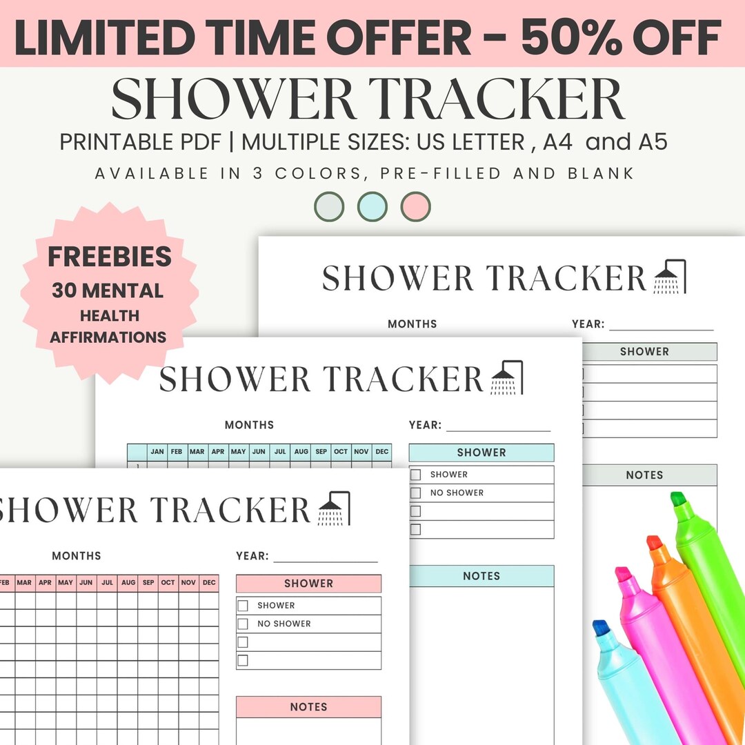 Shower Tracker, Printable Journal Page, Planner Page, Daily Tracker ...