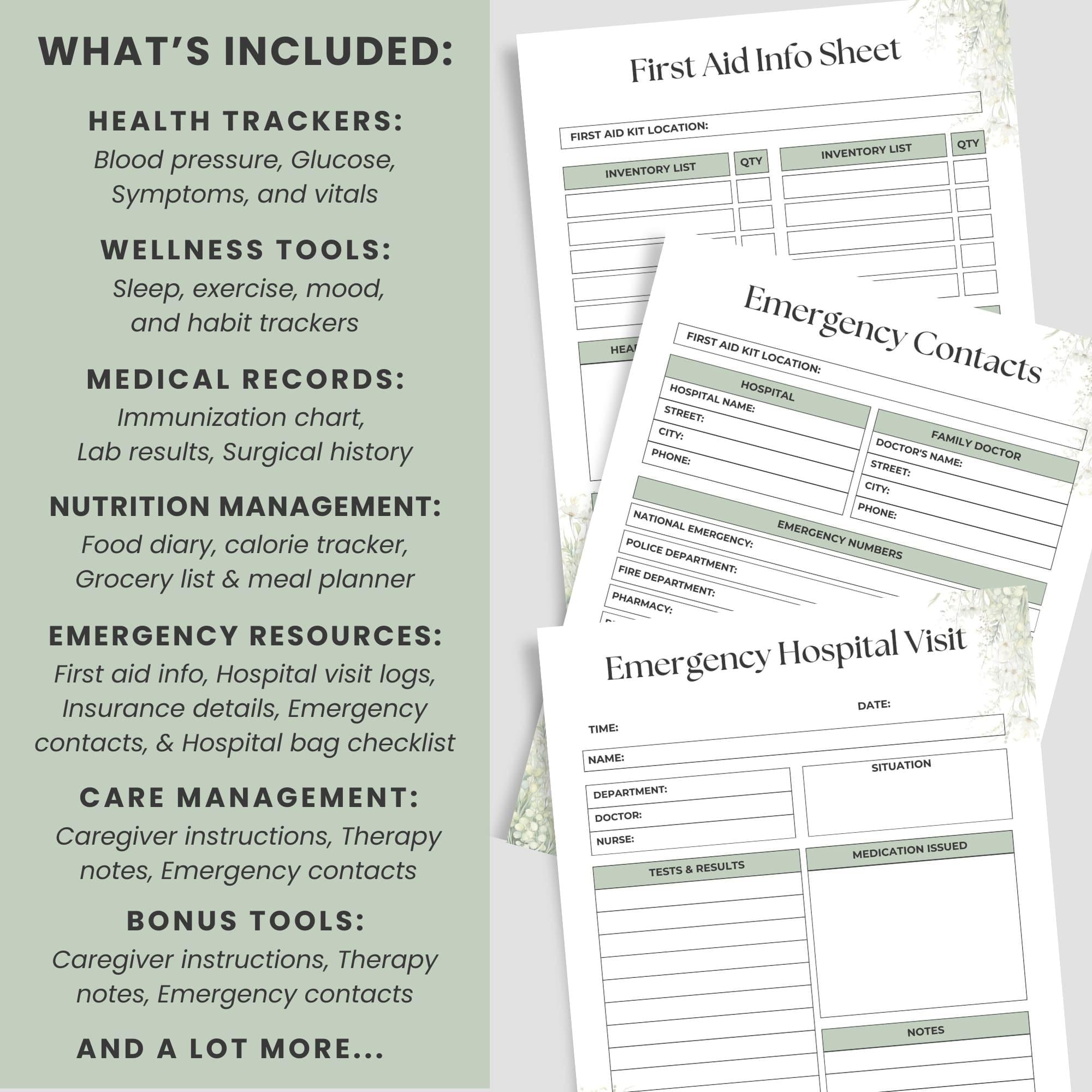 Medical Tracker Bundle, Medical Planner, Printable Sage Green ...