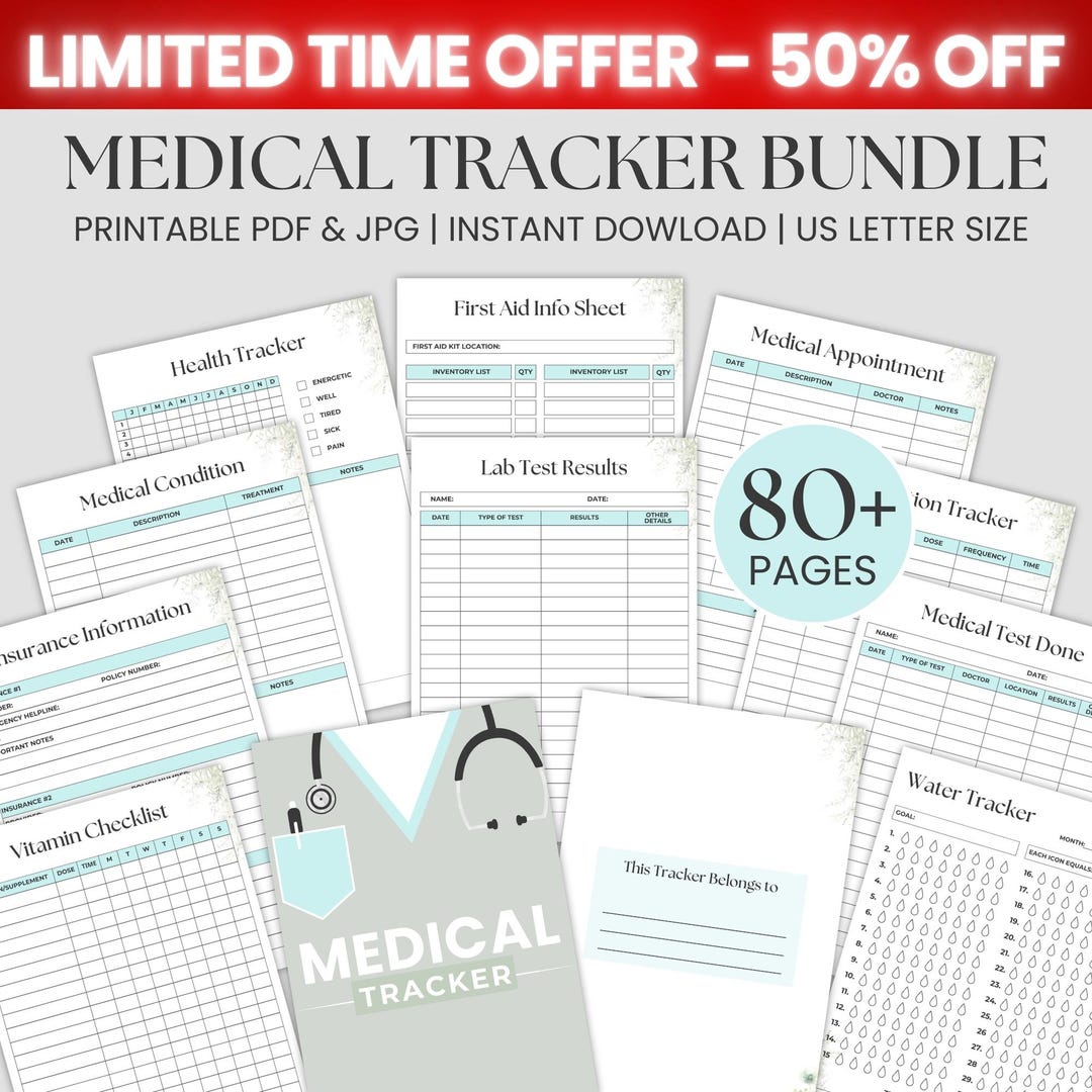 80+ Pages Medical Tracker Printable, Medical Planner Bundle, Medical ...