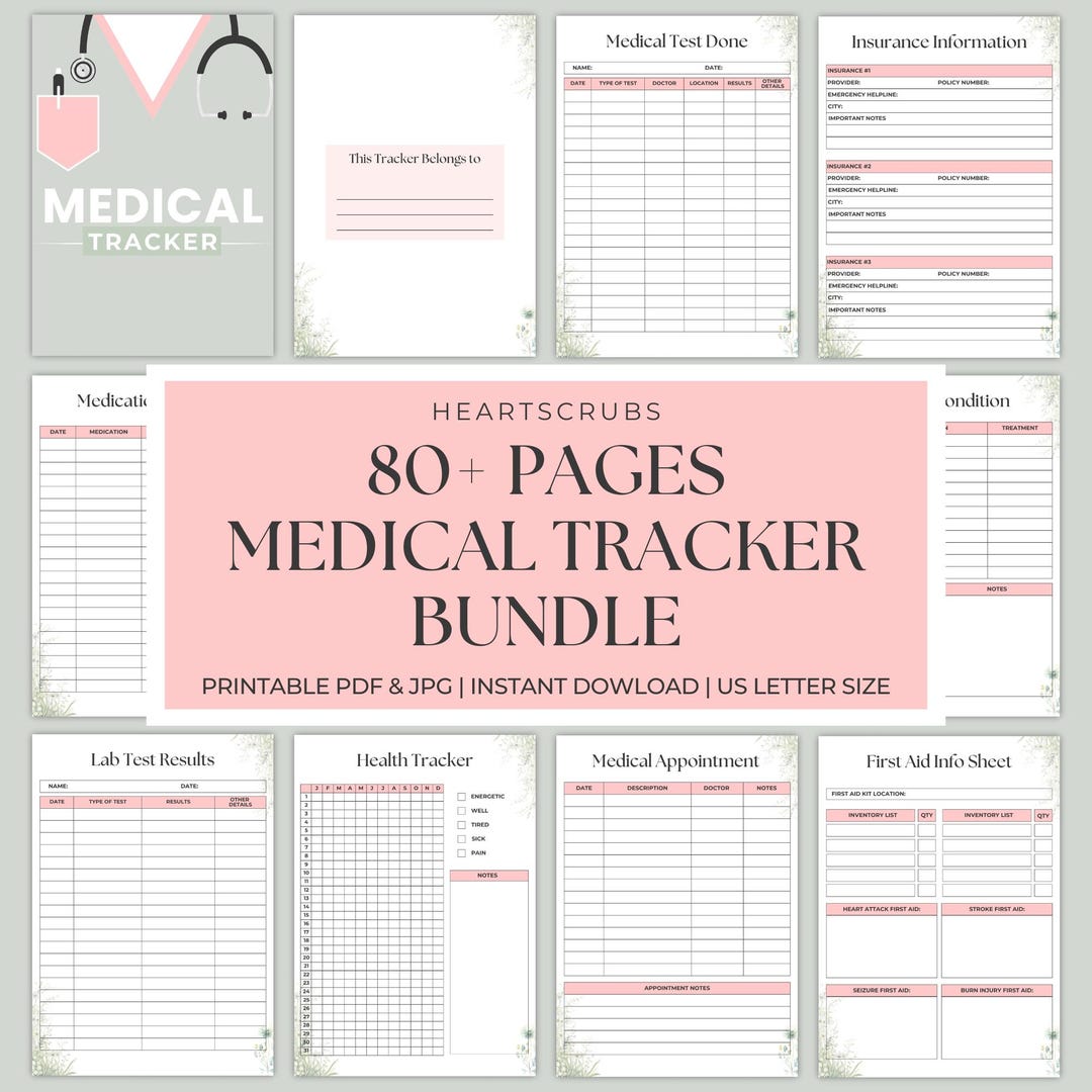 Printable Medical Tracker Medical Planner Bundle, Light Pink Planner ...