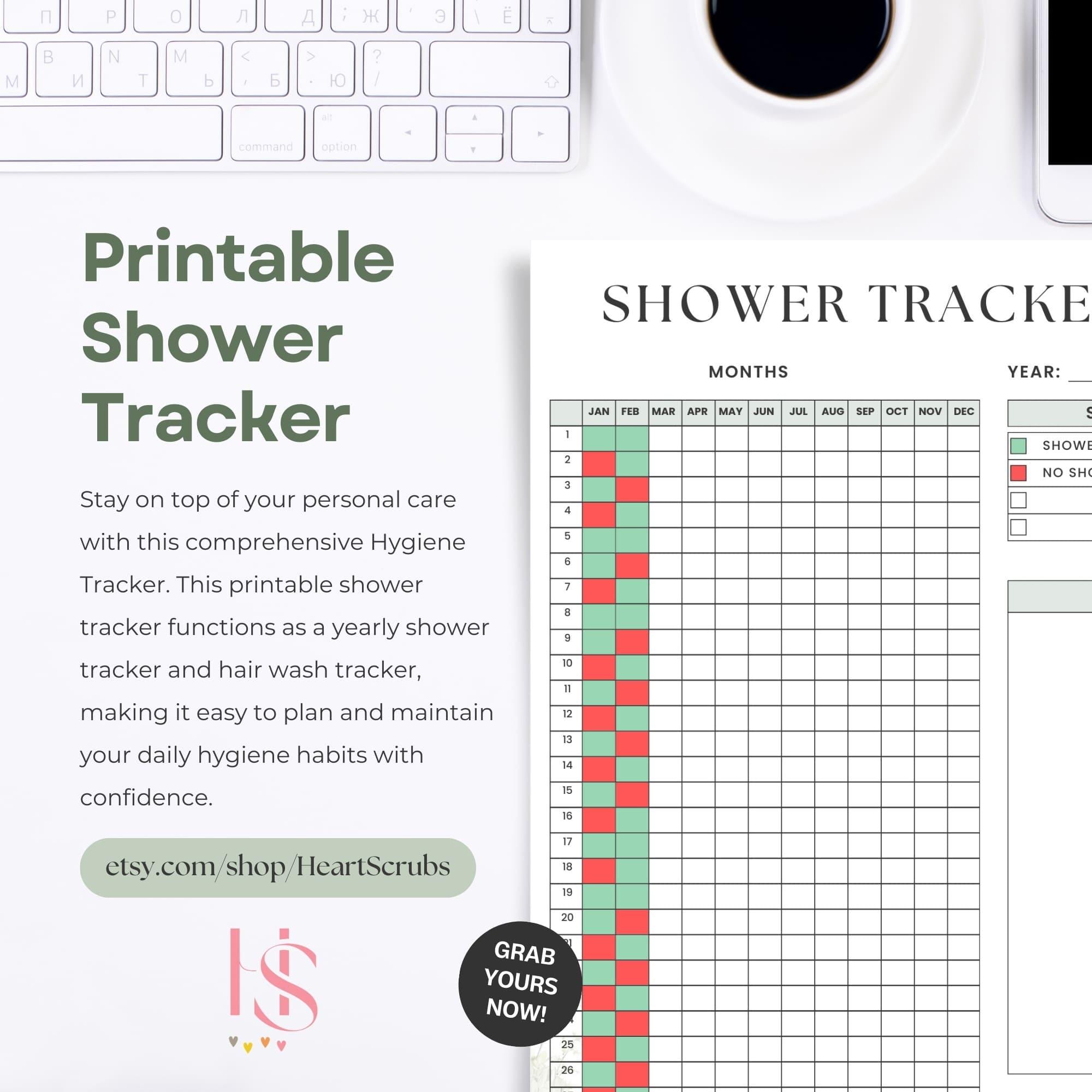 Shower & Hair Wash Tracker Printable, Hygiene Routine Log PDF, Self ...