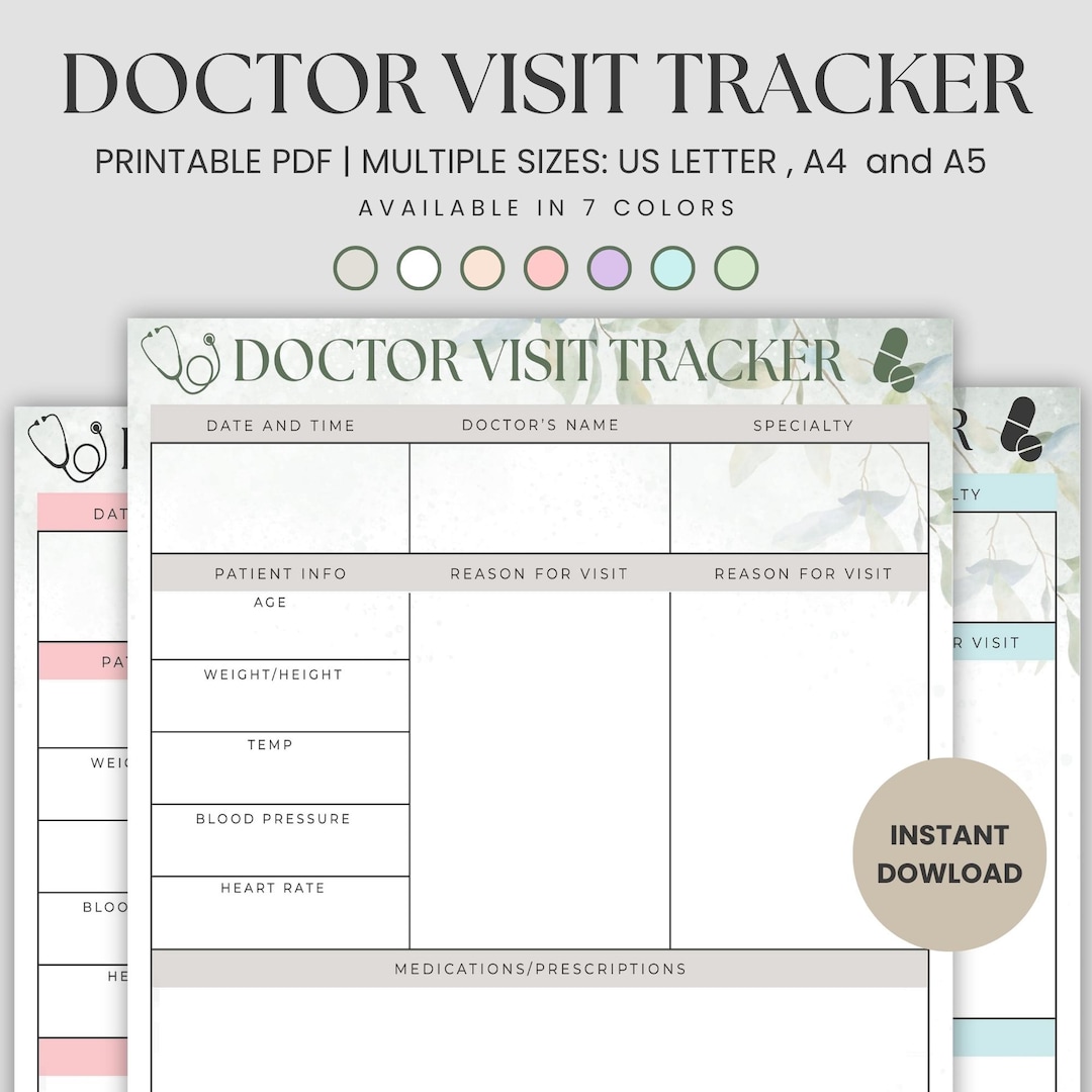 Printable Doctor Visit Planner, Doctor Visit Tracker, Sage Green Doctor ...