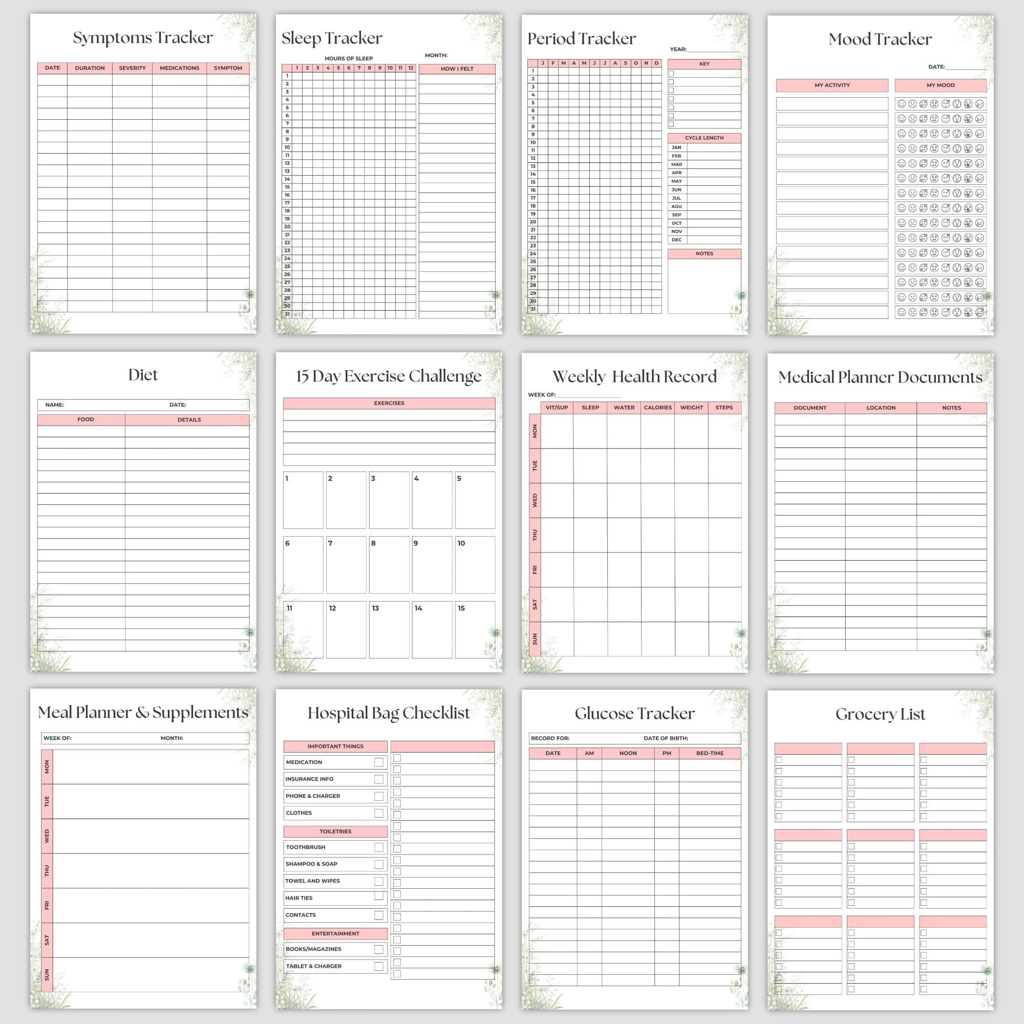 Printable Medical Tracker Medical Planner Bundle, Light Pink Planner ...