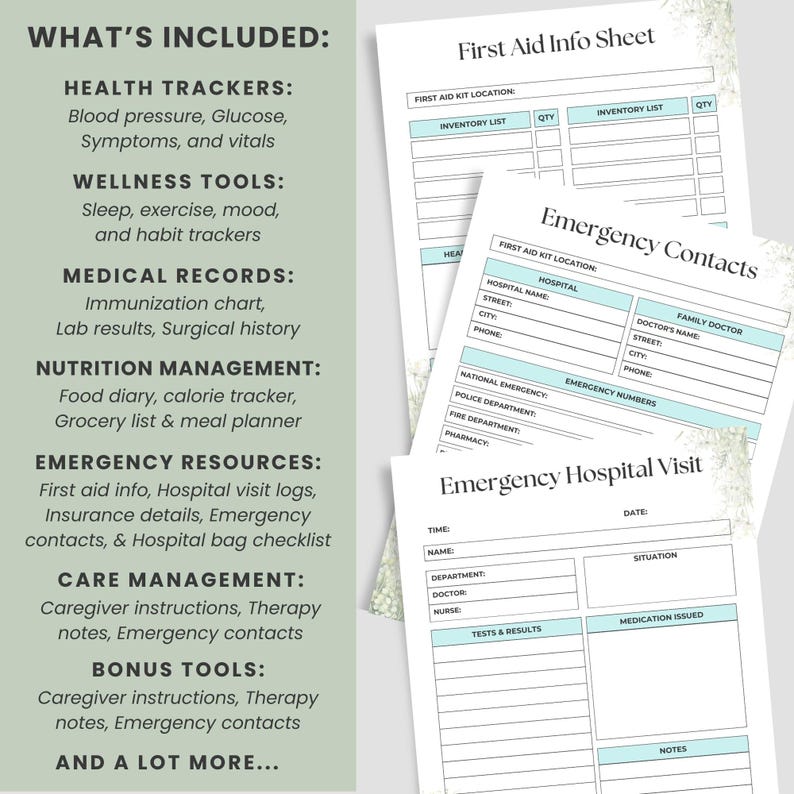 80+ Pages Printable Medical Tracker, Medical Planner Bundle, Light Blue ...