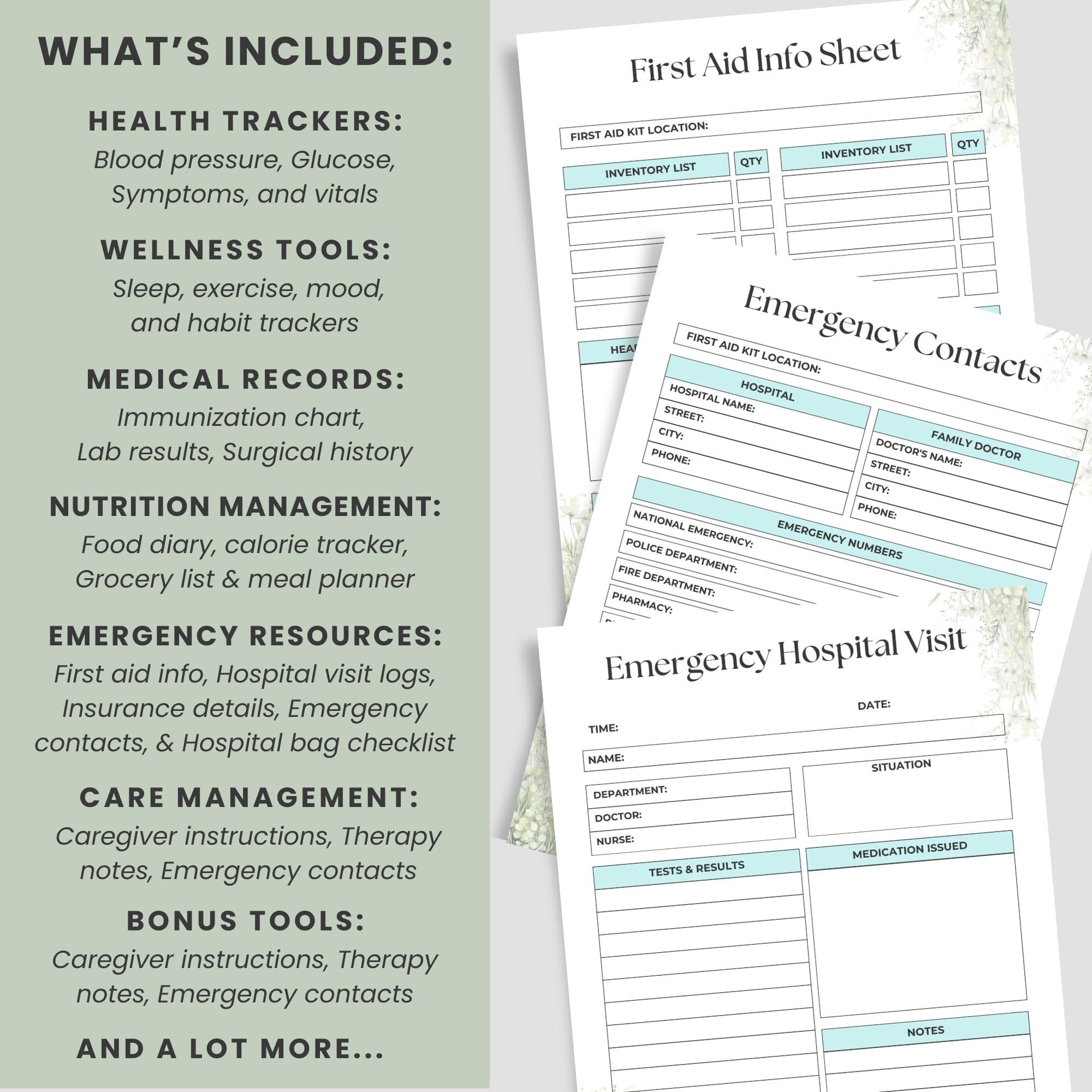 80+ Pages Printable Medical Tracker, Medical Planner Bundle, Light Blue ...