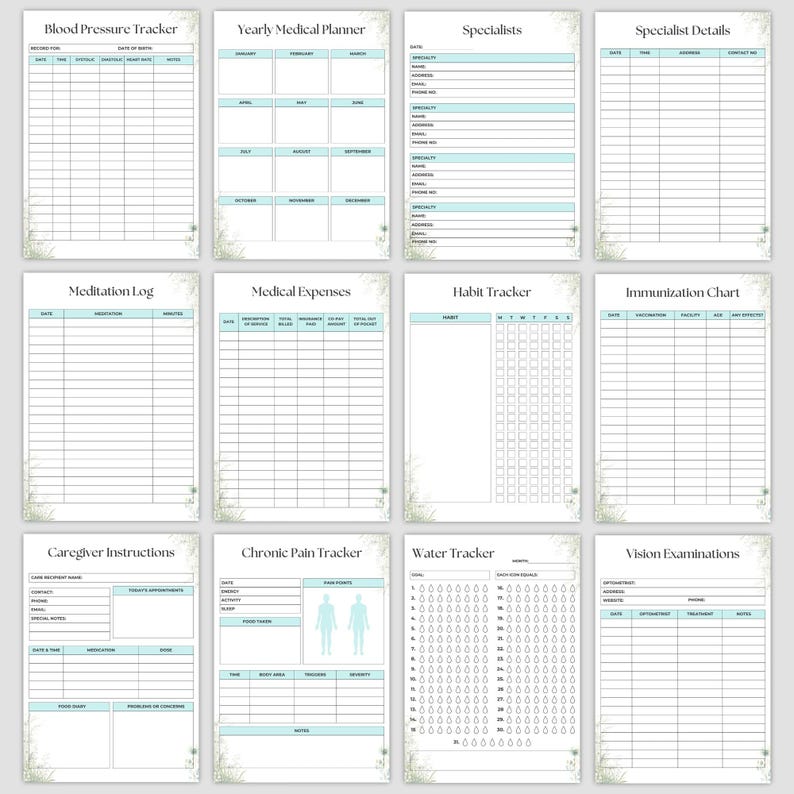 80+ Pages Printable Medical Tracker, Medical Planner Bundle, Light Blue ...
