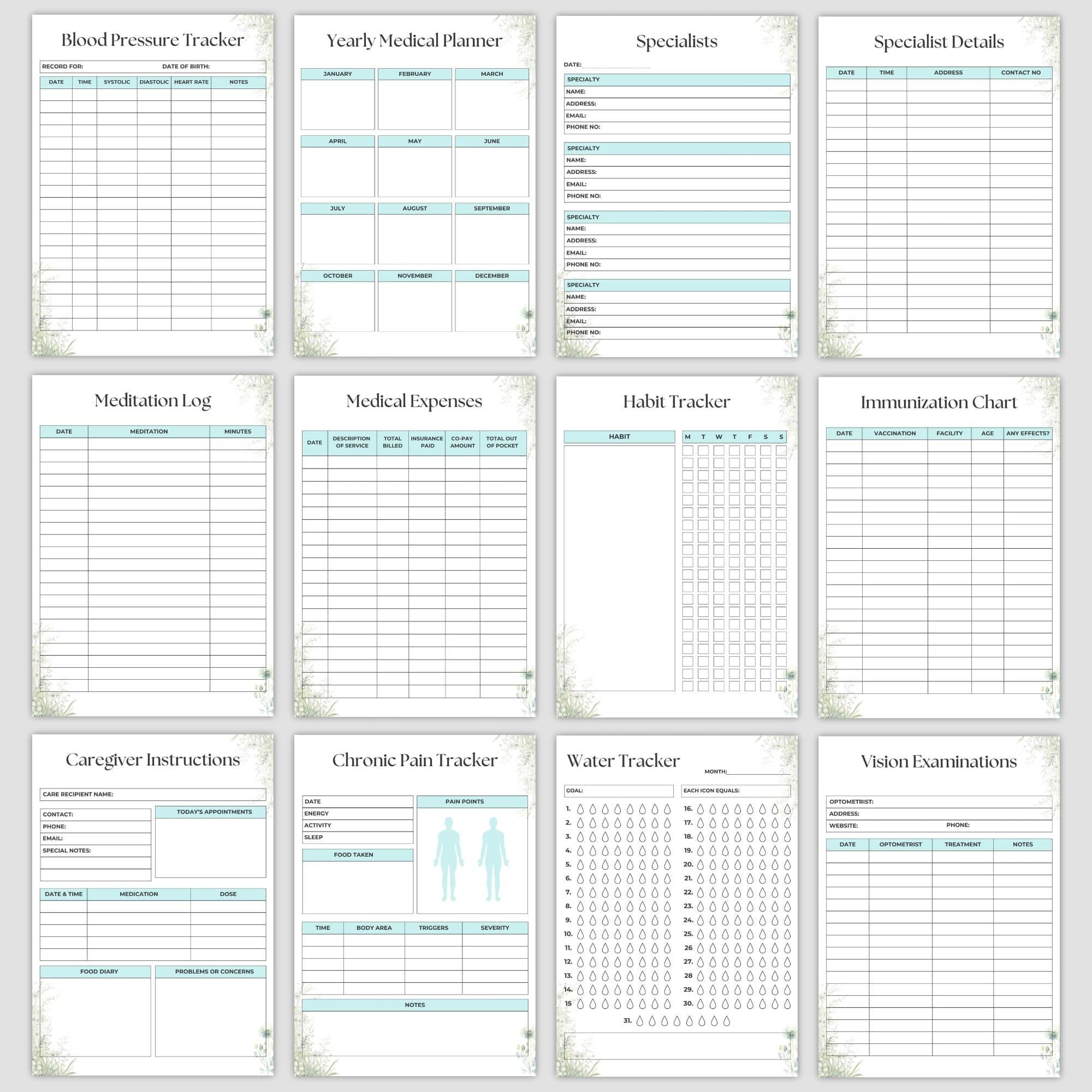 80+ Pages Printable Medical Tracker, Medical Planner Bundle, Light Blue ...