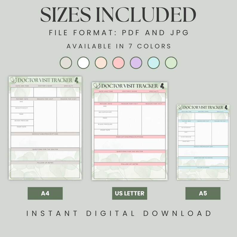 Doctor Visit Tracker, Printable Doctor Visit Planner, Doctor Notes Sage ...