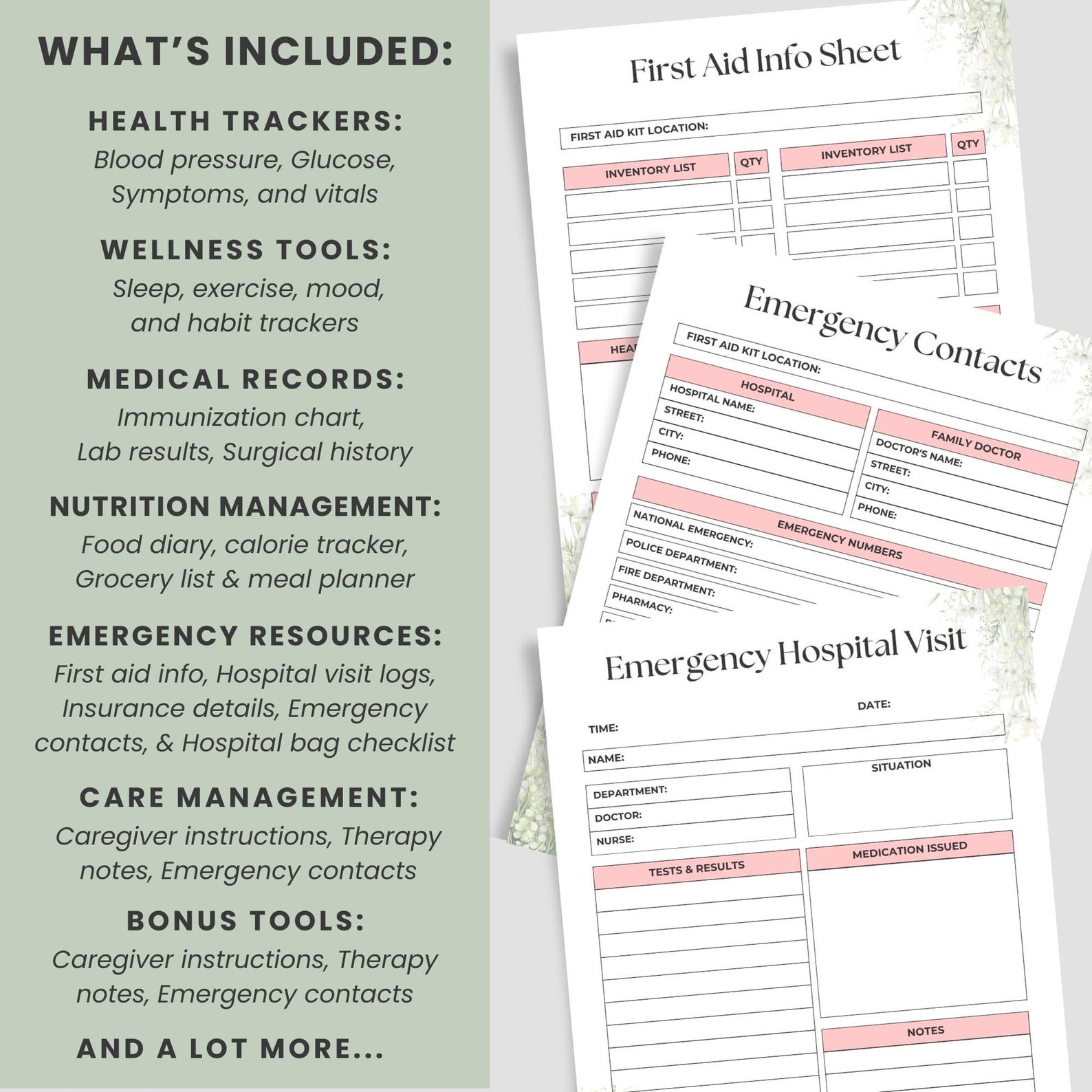 Printable Medical Tracker Medical Planner Bundle, Light Pink Planner ...