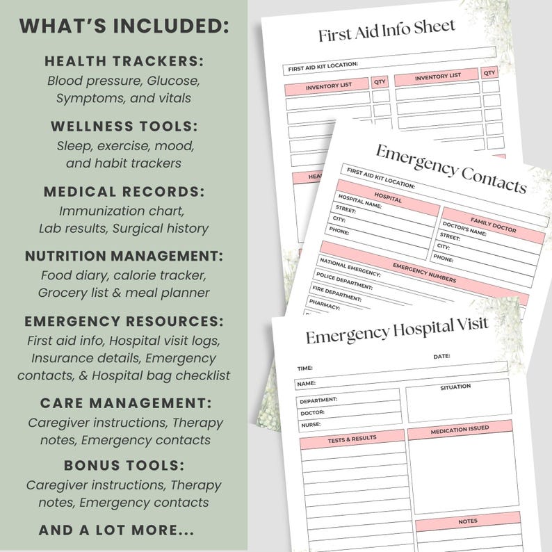 Printable Medical Tracker Medical Planner Bundle, Light Pink Planner ...