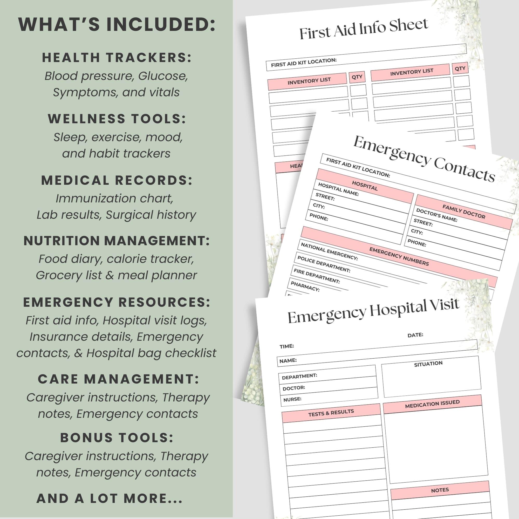 Printable Medical Tracker Medical Planner Bundle, Light Pink Planner ...