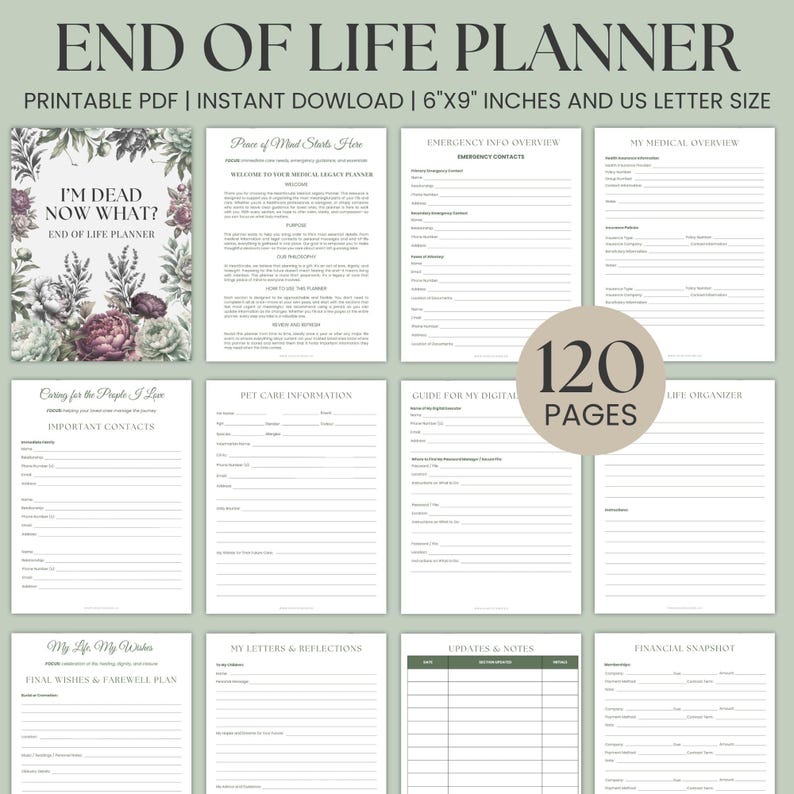 End of Life Planner Printable - Legacy Journal and Emergency Binder PDF ...