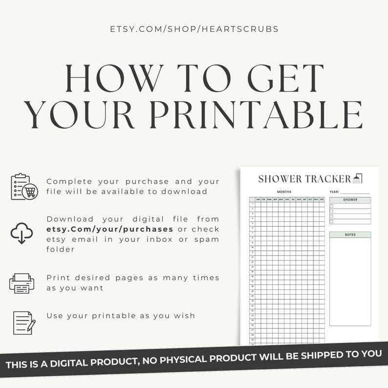 Printable Shower Tracker, Editable Daily Hygiene Log, Simple Bathing ...