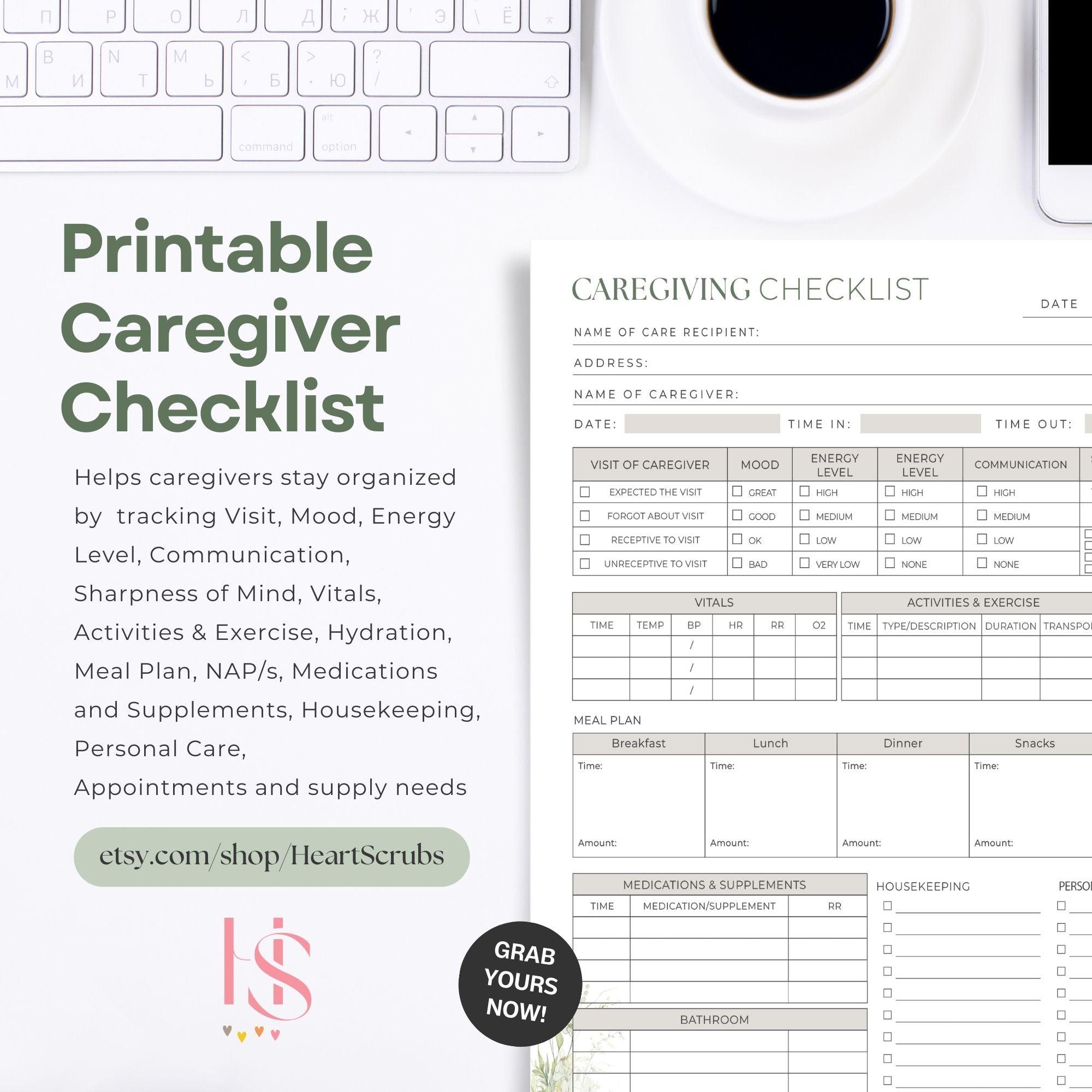 Caregiver Checklist Printable, Caregiving Elderly Care Checklist, Sage ...