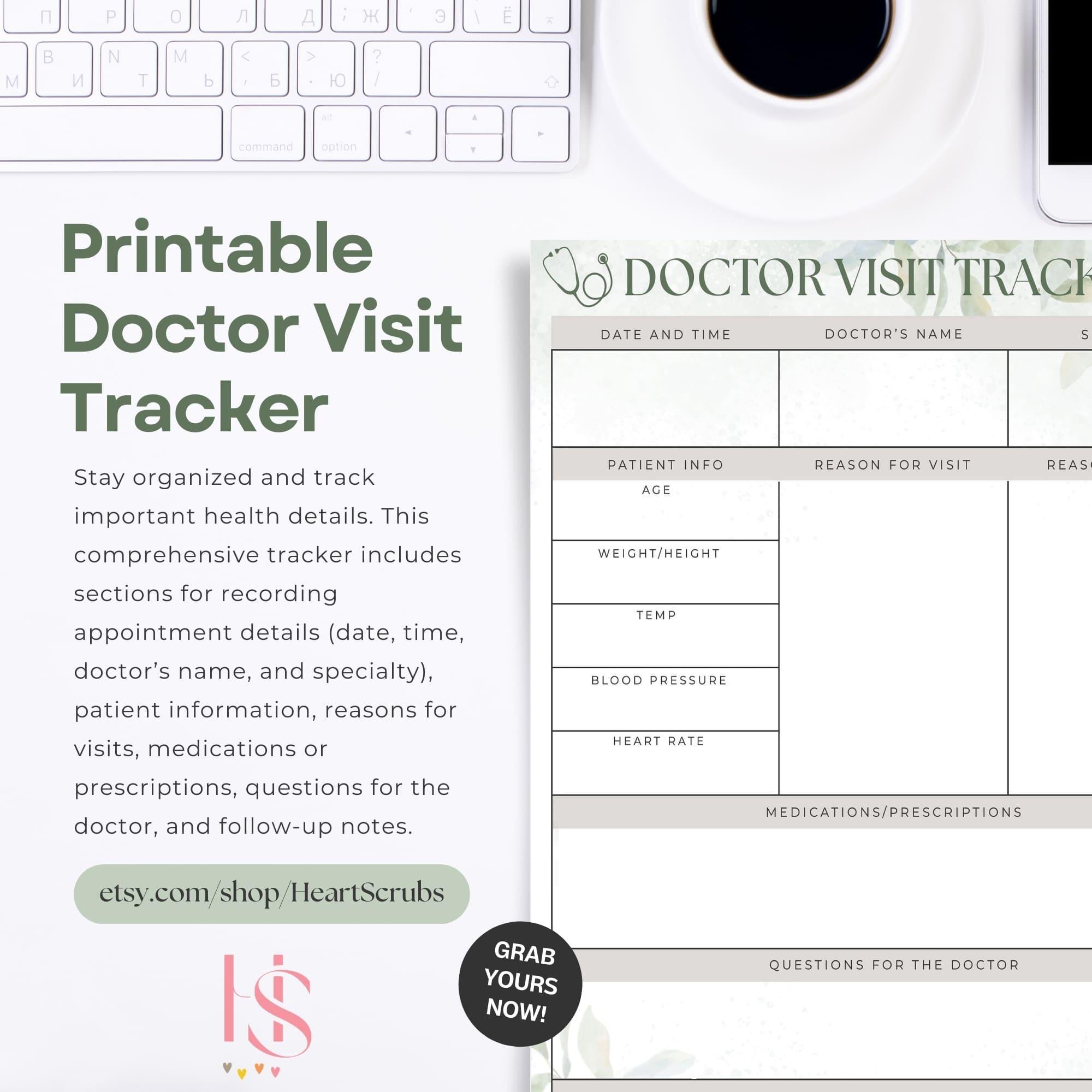 Printable Doctor Visit Planner, Doctor Visit Tracker, Sage Green Doctor ...