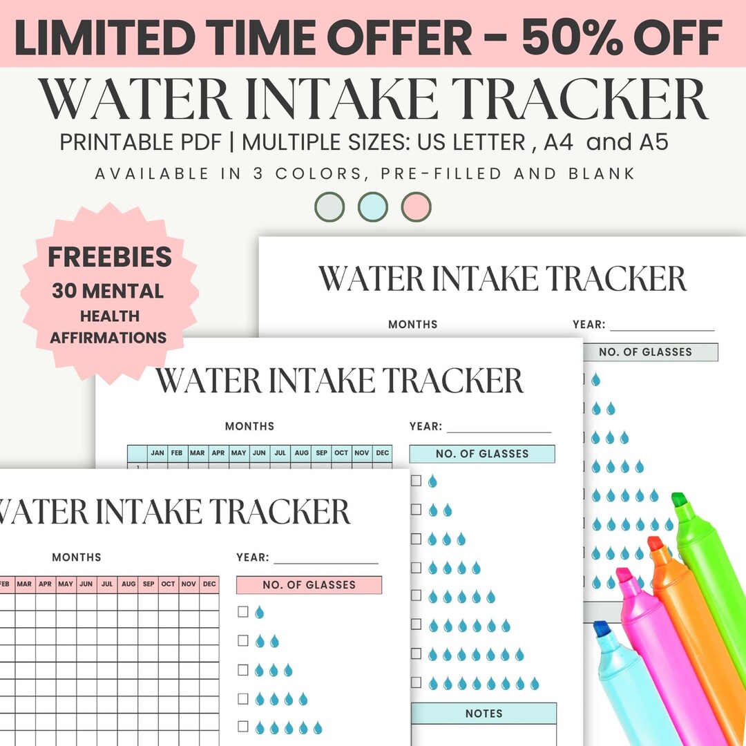 Drinking Water Tracker Printable ,water Intake Tracker, Hydration ...