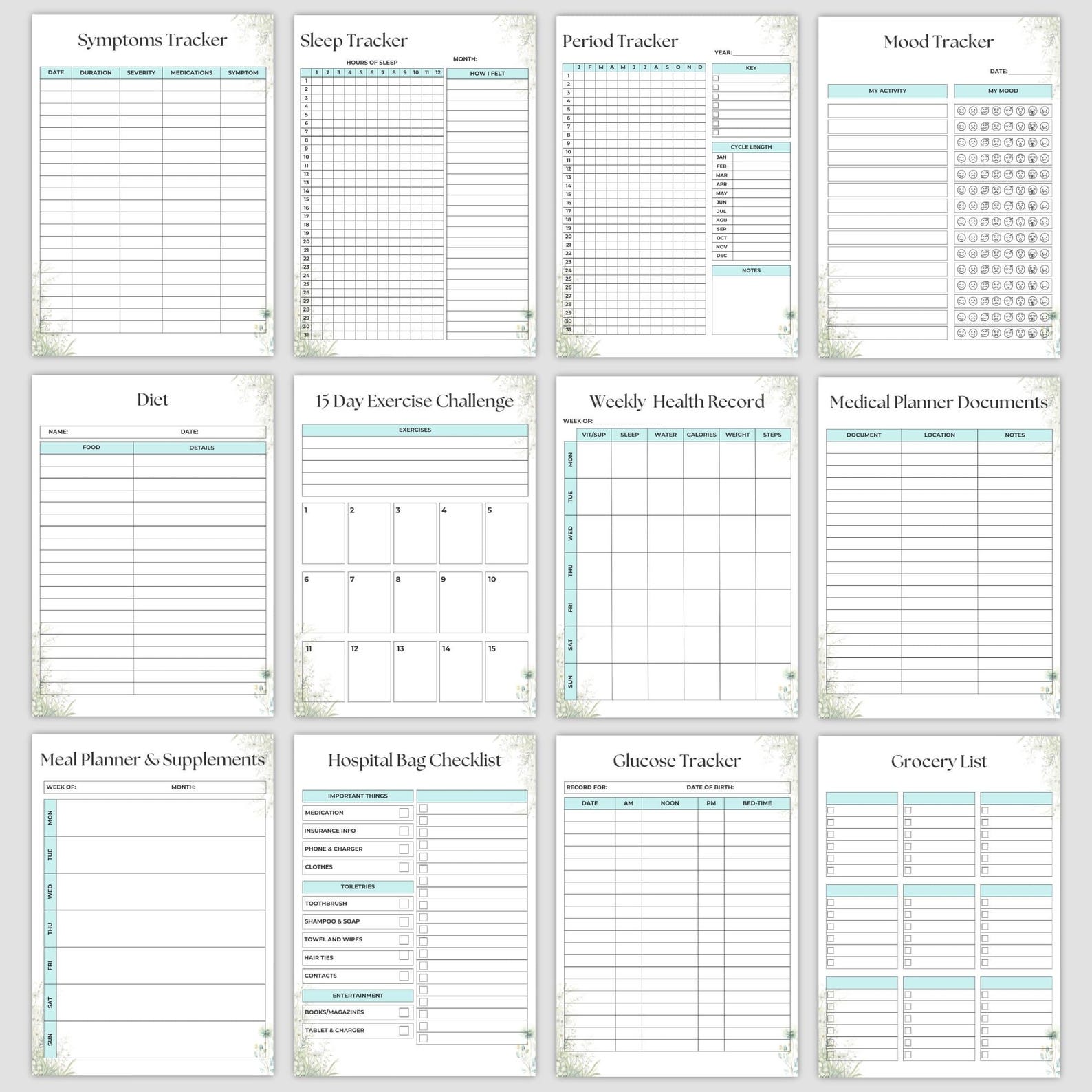 80+ Pages Printable Medical Tracker, Medical Planner Bundle, Light Blue ...