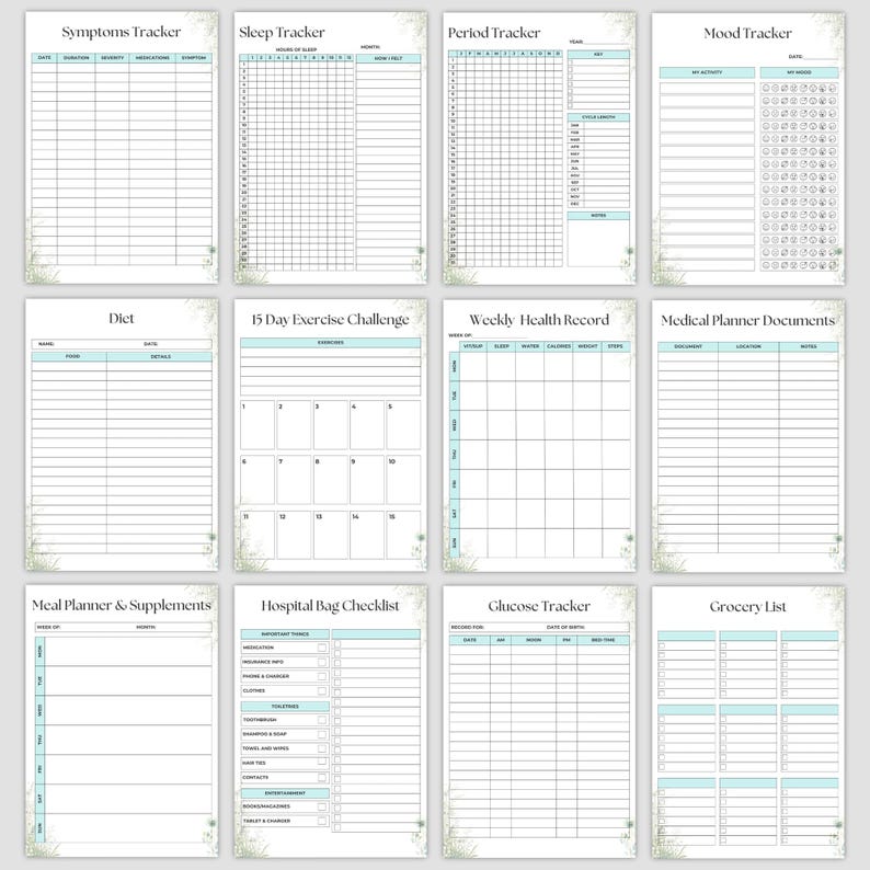 80+ Pages Printable Medical Tracker, Medical Planner Bundle, Light Blue ...