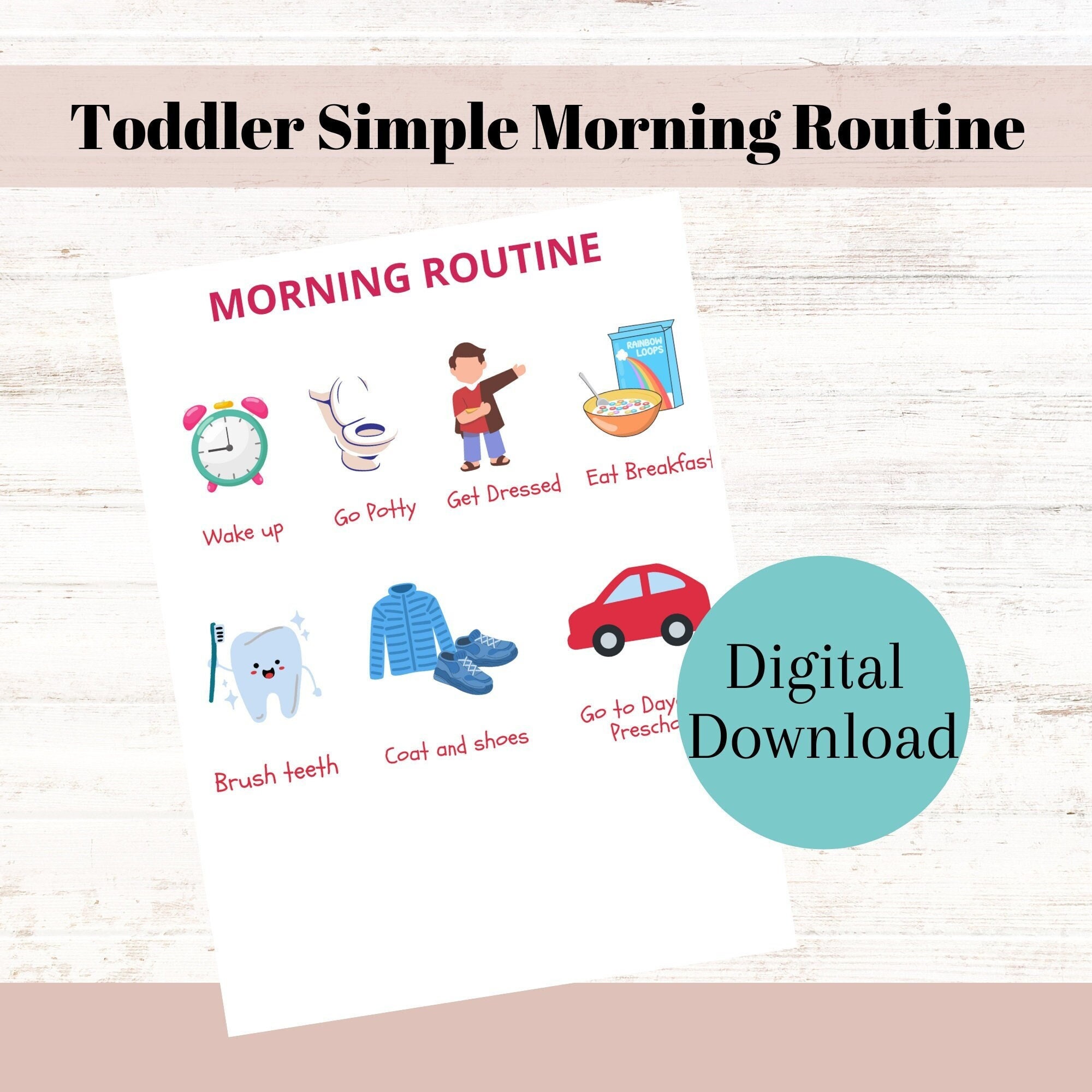 Printable Toddler Morning Routine Daily Chart Instant - Etsy
