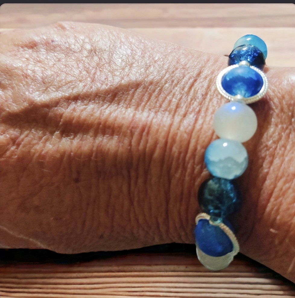 Blue High Quality Glass and Natural Ore Beads Bracelet Matte Beads ...