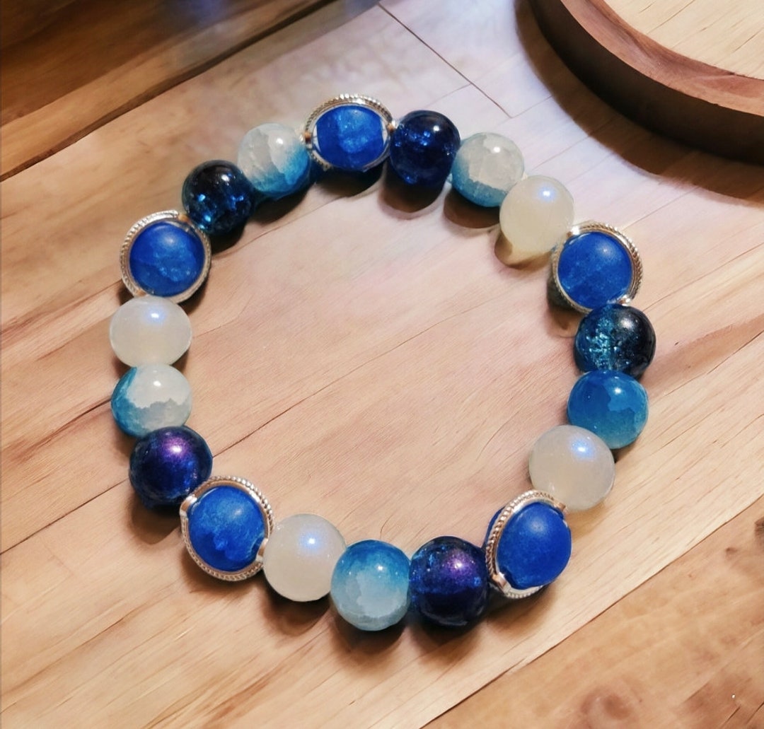 Blue High Quality Glass and Natural Ore Beads Bracelet Matte Beads ...